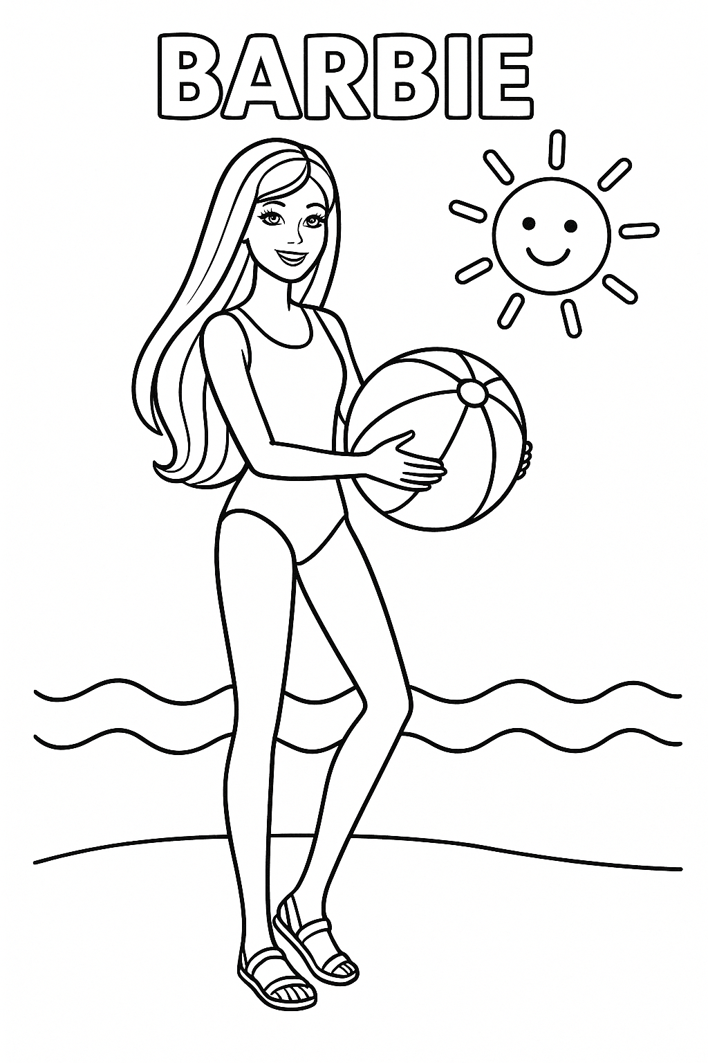 Barbie's Sunny Beach Day Coloring Page - Free Coloring Page ...