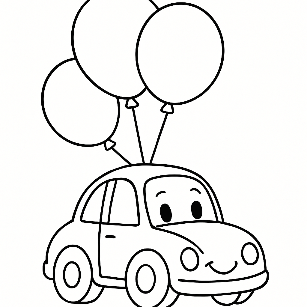 Car with Balloons Birthday Coloring Page - Free Coloring Page ...