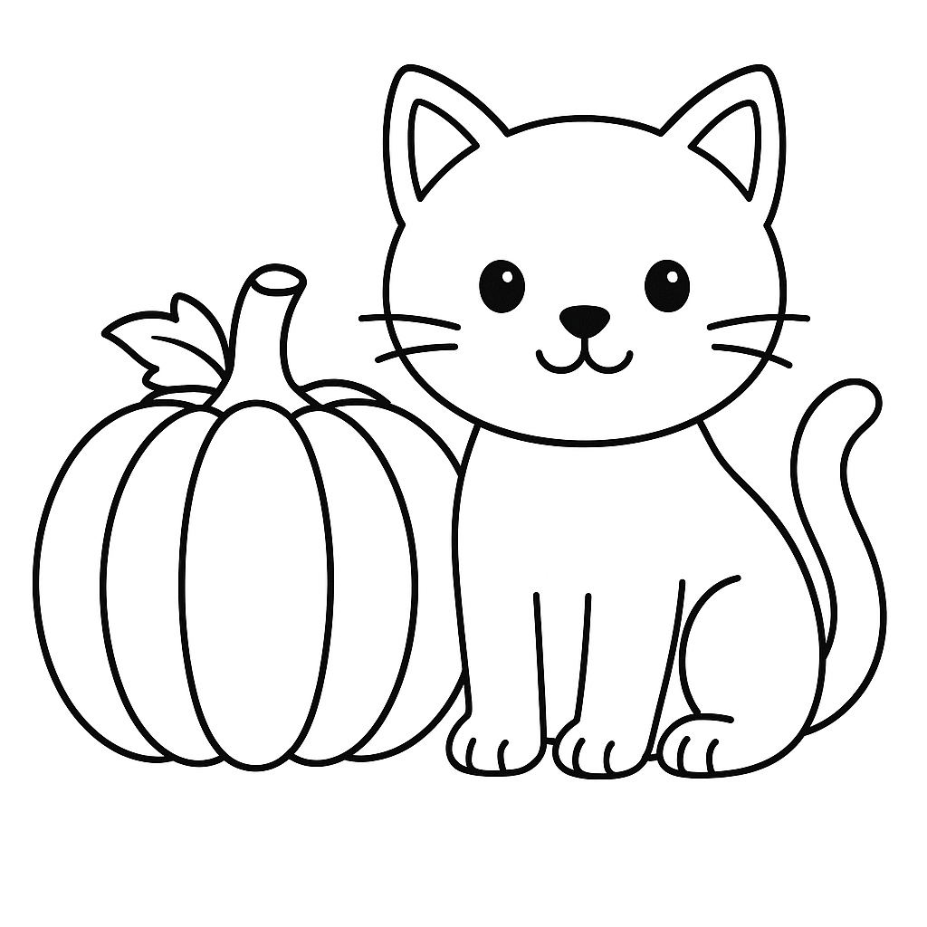 Cat and Pumpkin Coloring Page for Halloween - Free Coloring Page ...