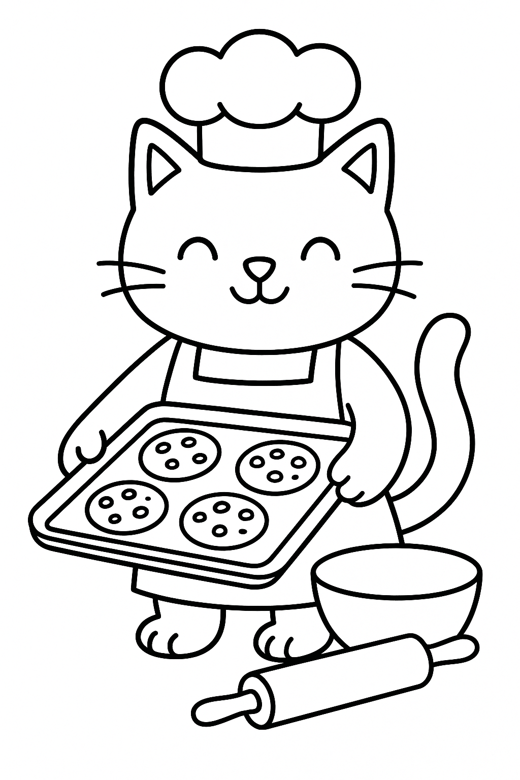 Cat Chef Baking Cookies Coloring Page - Free Coloring Page ...