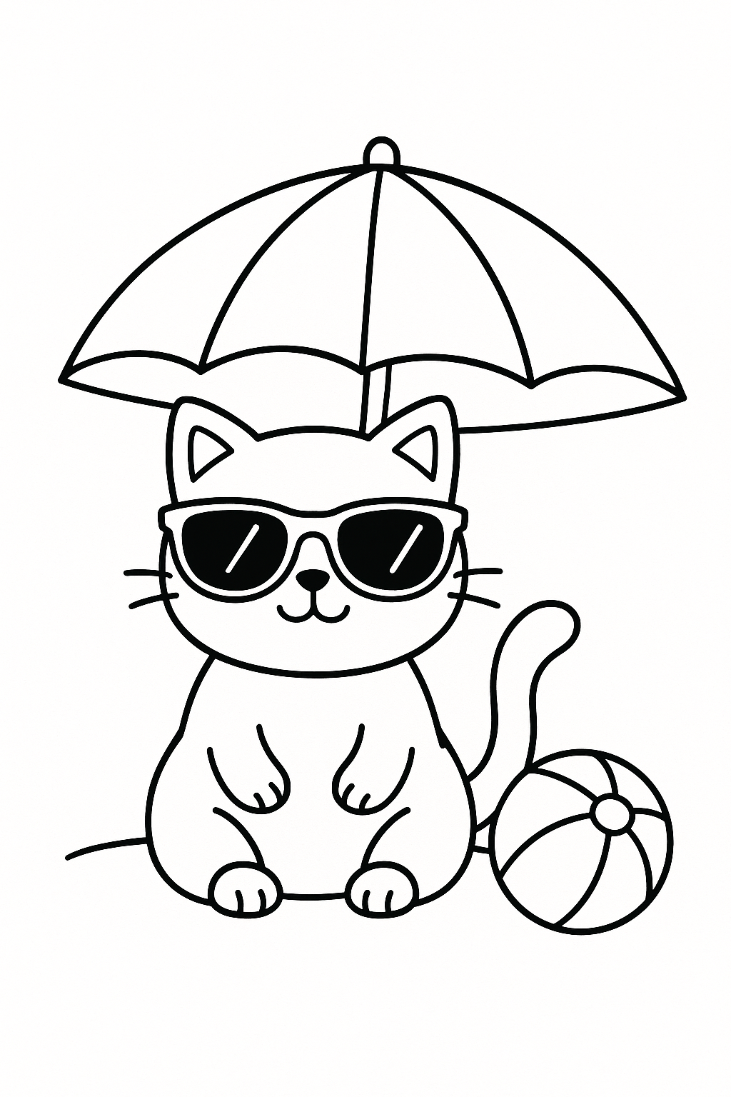 Cute Cat at the Beach Coloring Page - Free Coloring Page | TryColoringPages