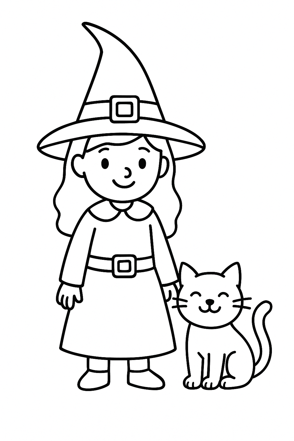 Cute Witch and Cat Coloring Page - Free Coloring Page | TryColoringPages