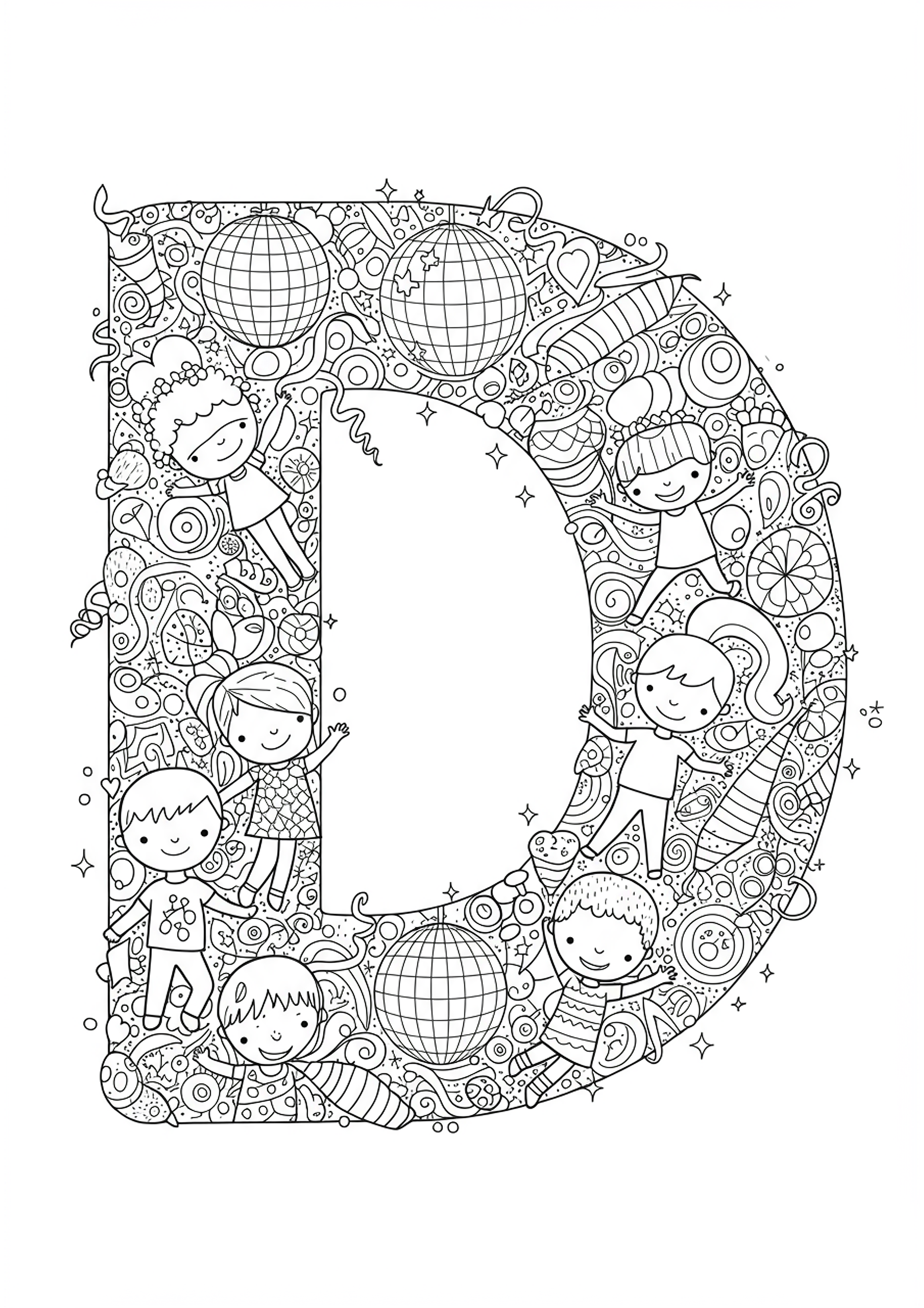 Dance Party Letter D Coloring Page - Free Coloring Page | TryColoringPages