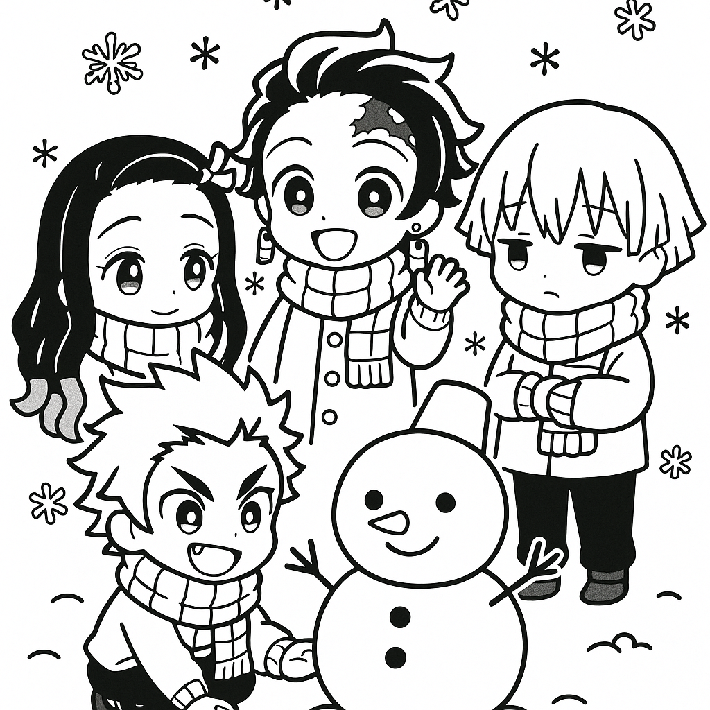 Demon Slayer in a Winter Wonderland - Free Coloring Page | TryColoringPages