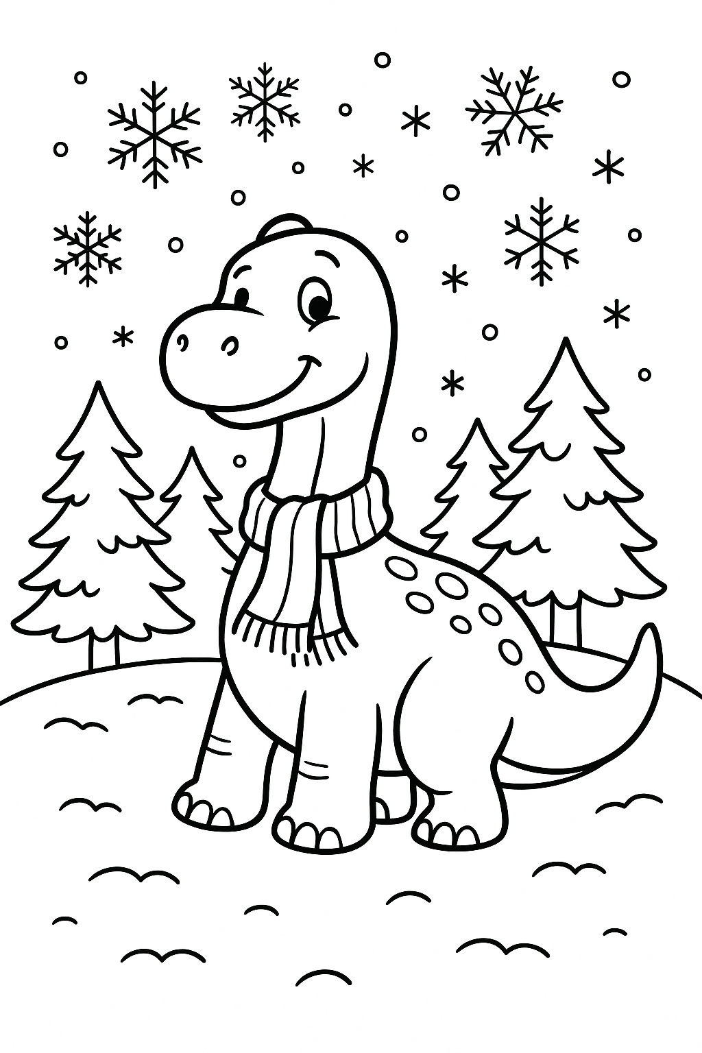 Dinosaur Winter Wonderland Coloring Page - Free Coloring Page | TryColoringPages