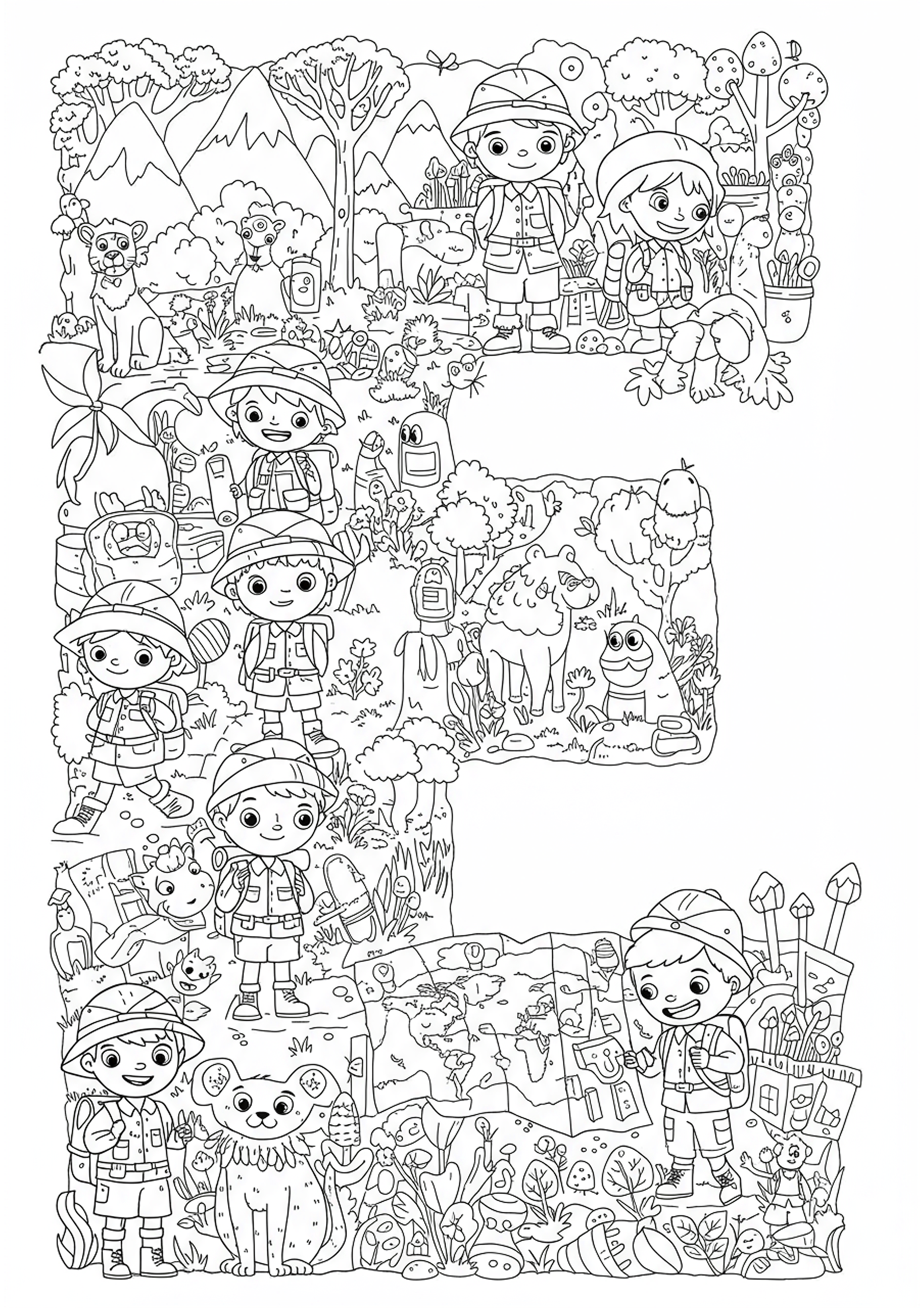 E is for Exciting Explorers Coloring Page - Free Coloring Page ...