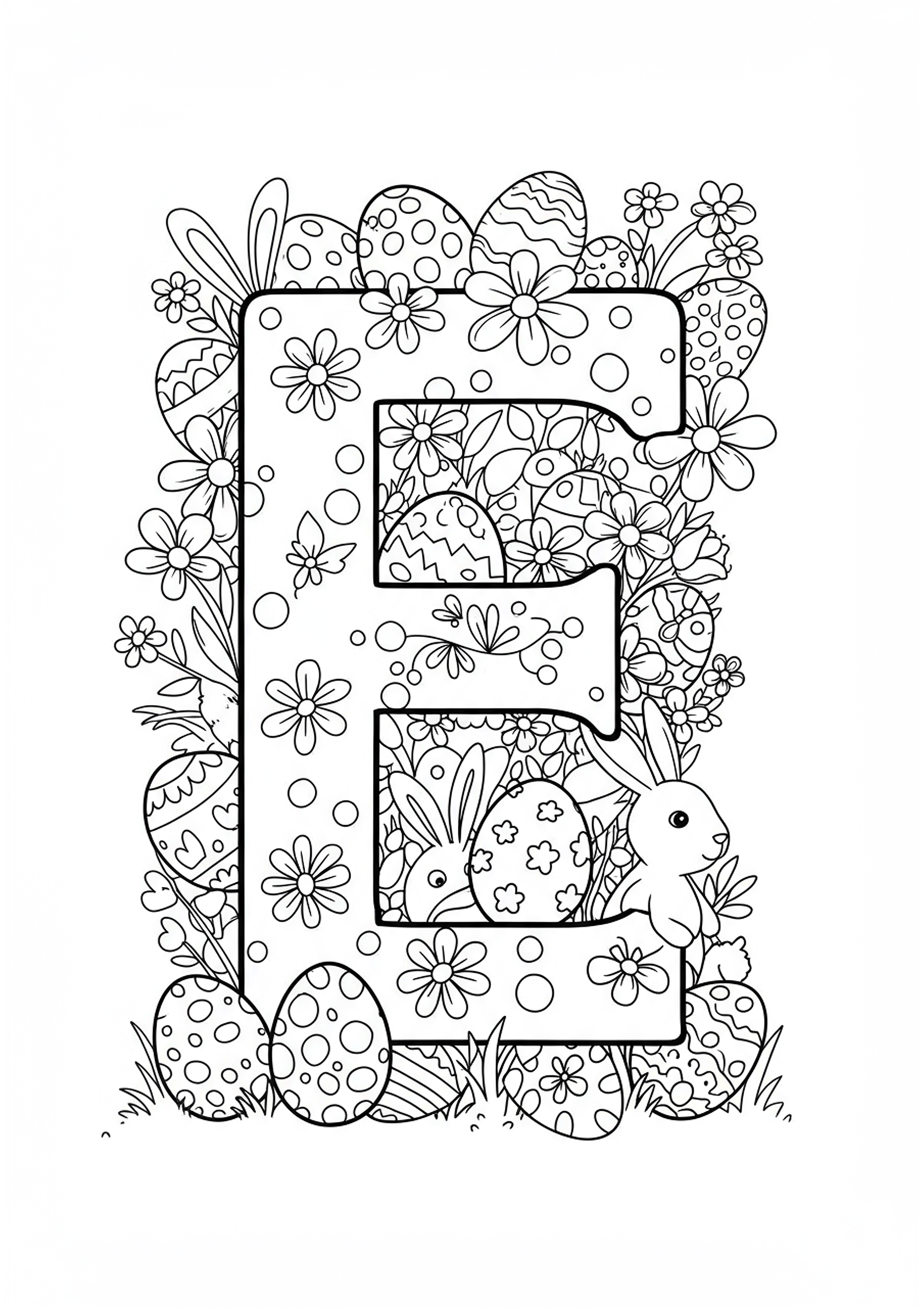 Easter Fun with Eggs and the Letter E Coloring Page - Free Coloring ...