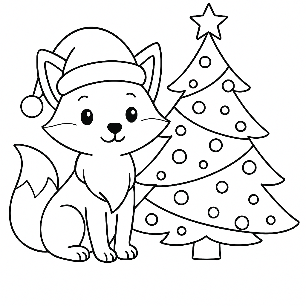 Festive Fox Celebrates Christmas - Free Coloring Page | TryColoringPages