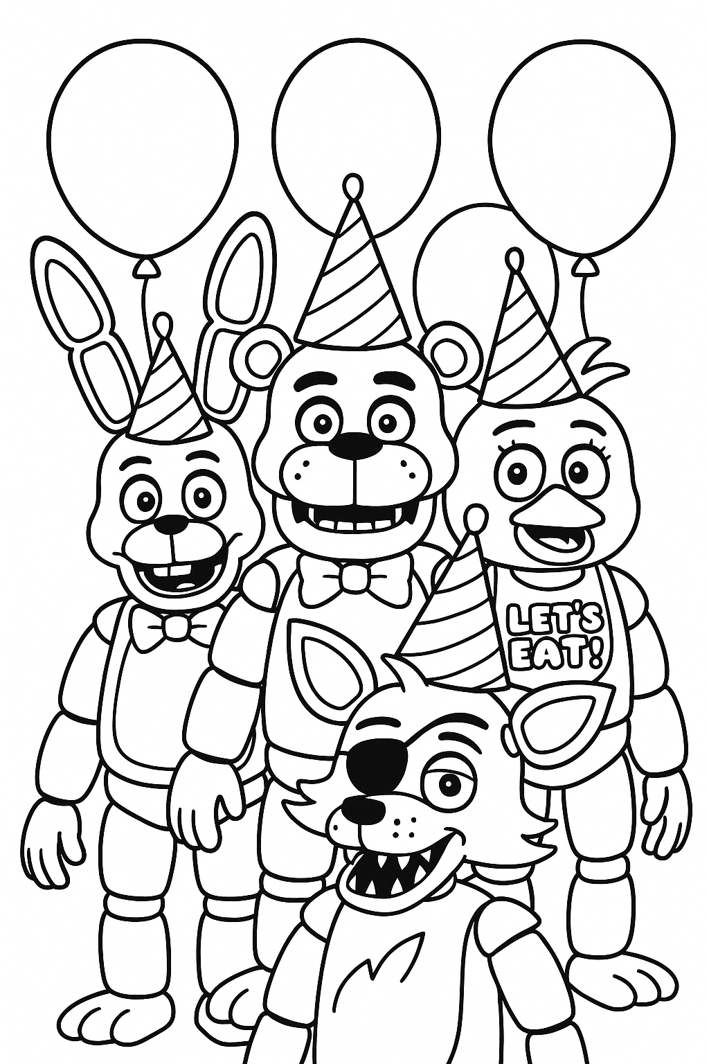 FNAF Birthday Party Balloons - Free Coloring Page | TryColoringPages
