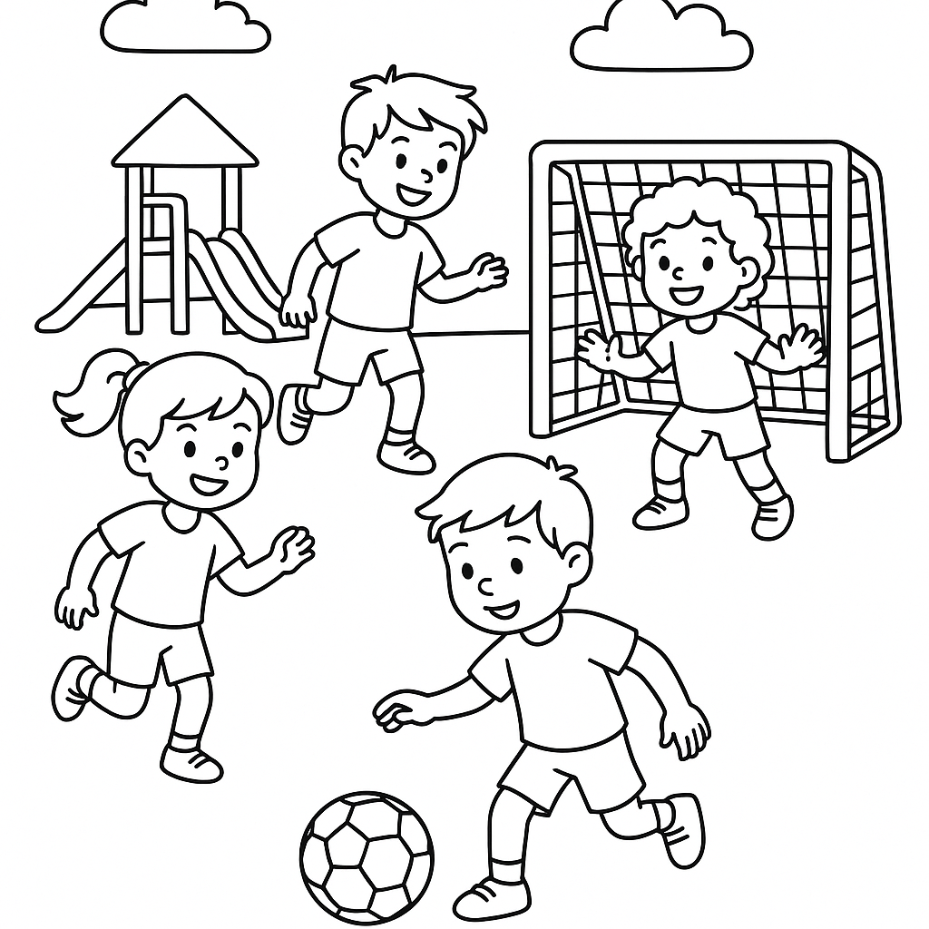 Football Fun on the Playground - Free Coloring Page | TryColoringPages