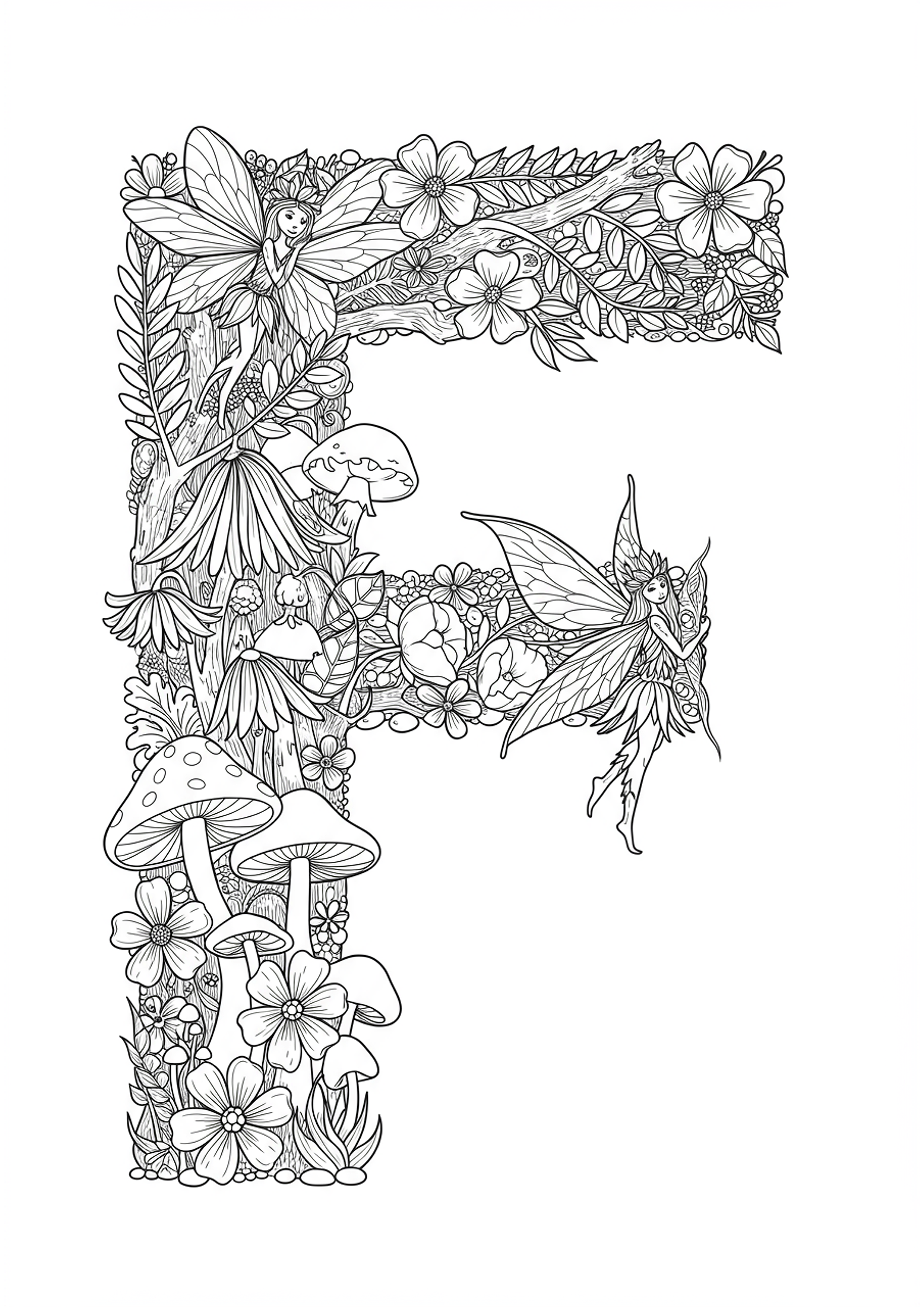 Forest Fairies and Letter F Coloring Page - Free Coloring Page ...