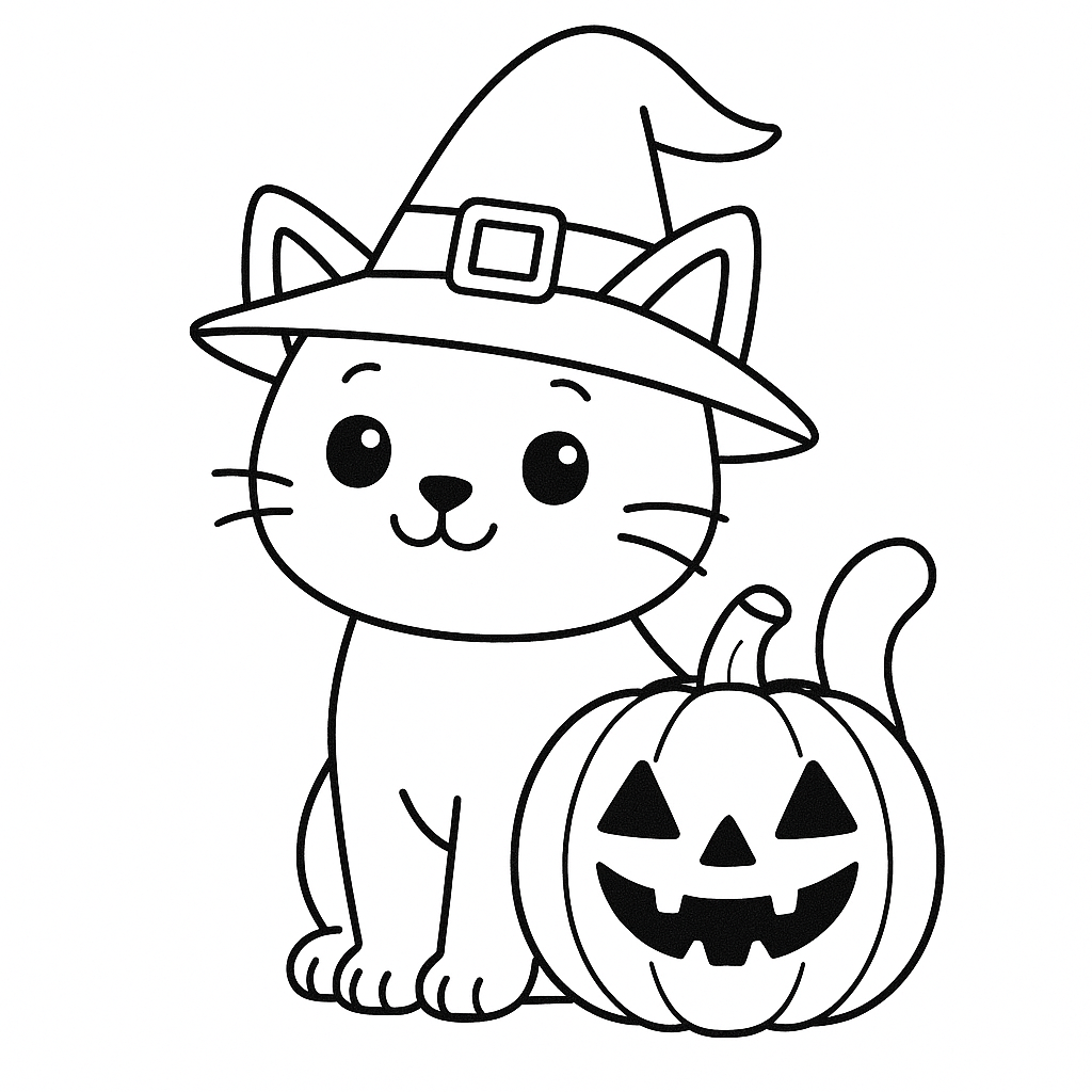 Halloween Cat with Pumpkin Coloring Page - Free Coloring Page ...