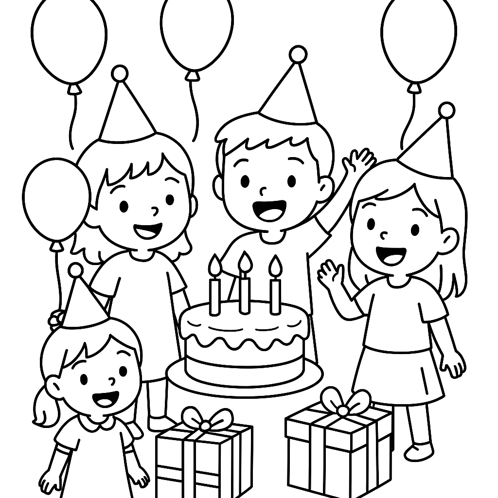 Happy Birthday Party Coloring Page - Free Coloring Page | TryColoringPages
