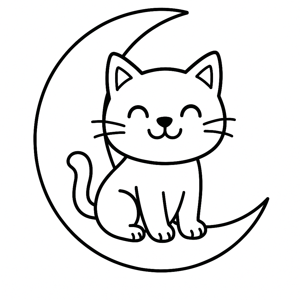 Happy Black Cat on Halloween Night Coloring Page - Free Coloring Page ...