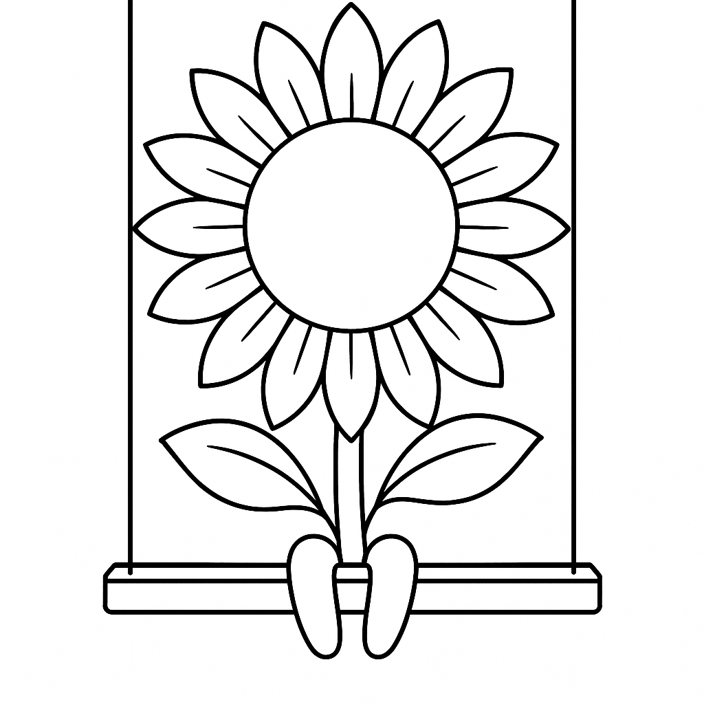 Happy Sunflower at the Playground - Free Coloring Page | TryColoringPages