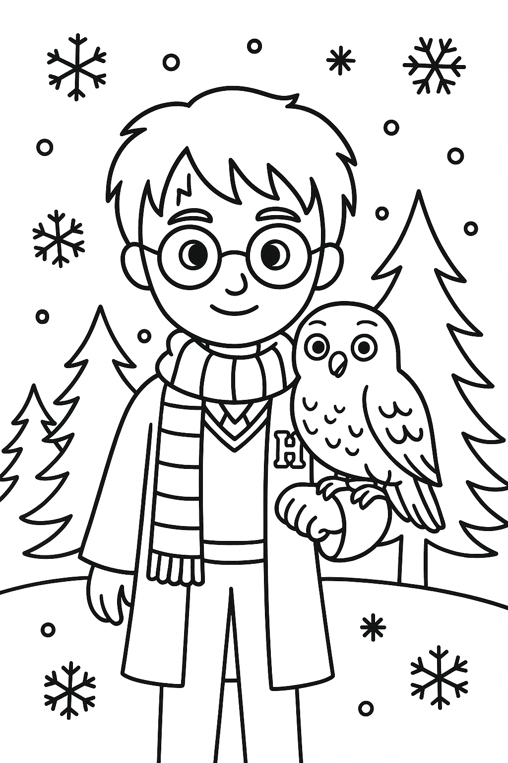 Harry Potter and Hedwig's Winter Wonderland - Free Coloring Page ...