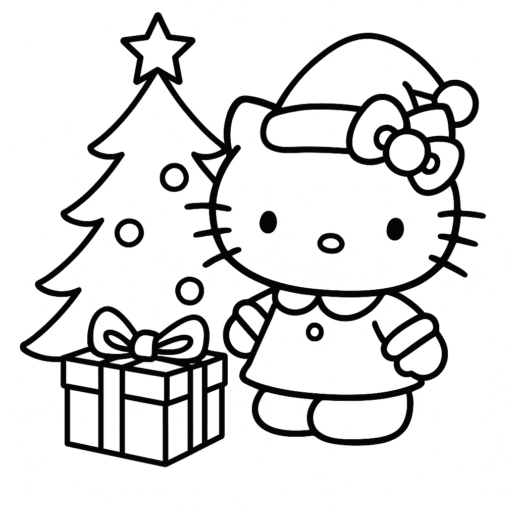 Hello Kitty Celebrates Christmas Coloring Page - Free Coloring Page ...