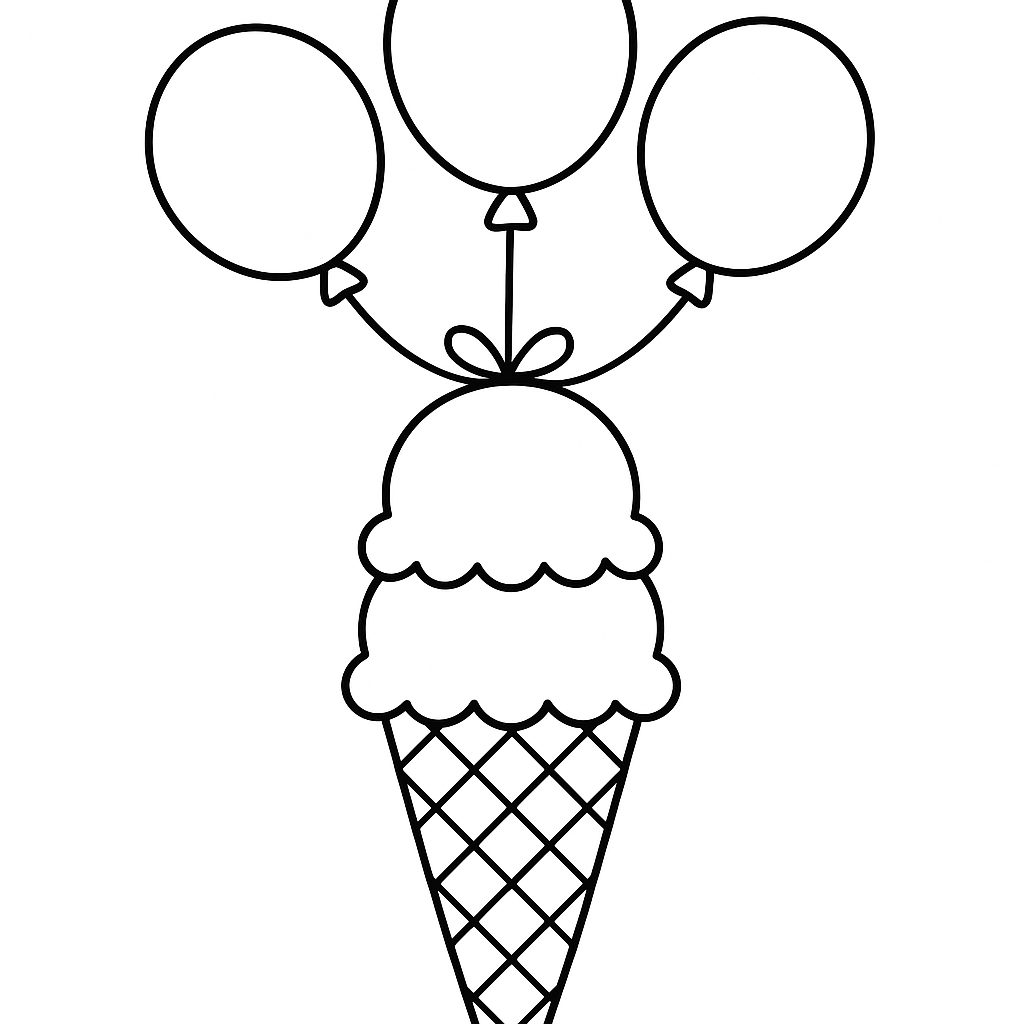 Ice Cream and Balloons Birthday Coloring Page - Free Coloring Page ...