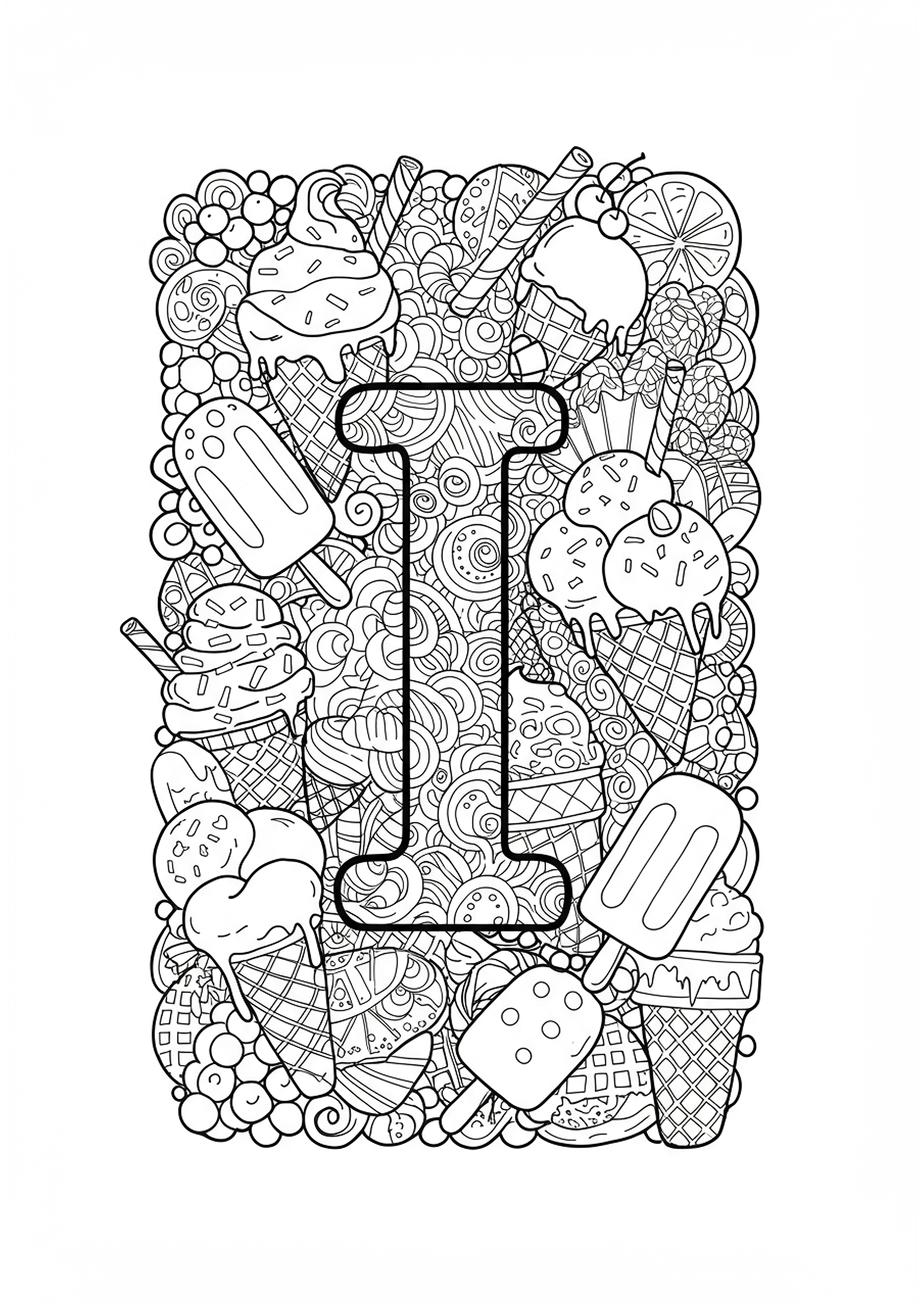 Intricate Letter I in the Ice Cream World - Free Coloring Page ...