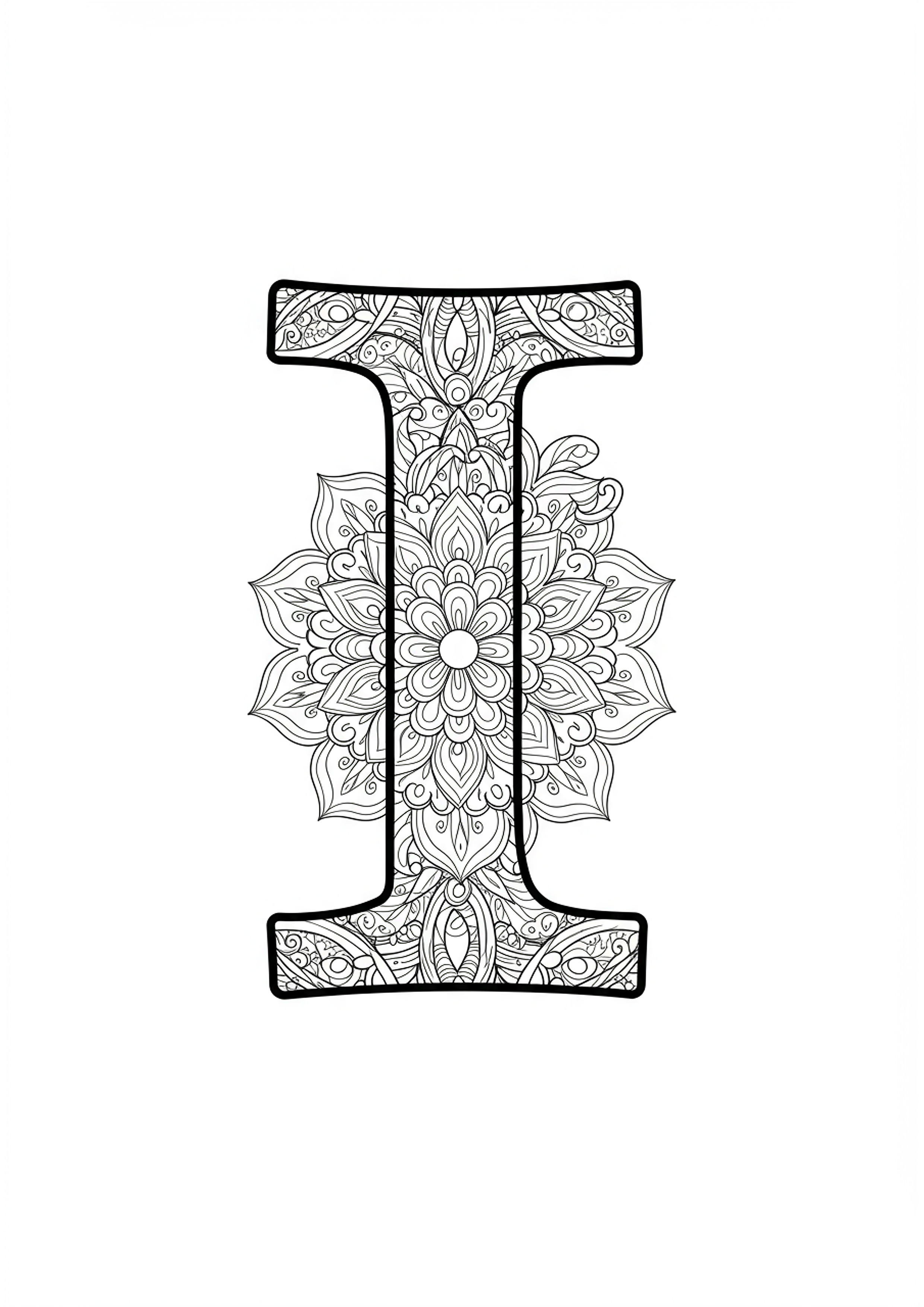 Intricate Letter I with Botanical Mandala Patterns - Free Coloring Page ...