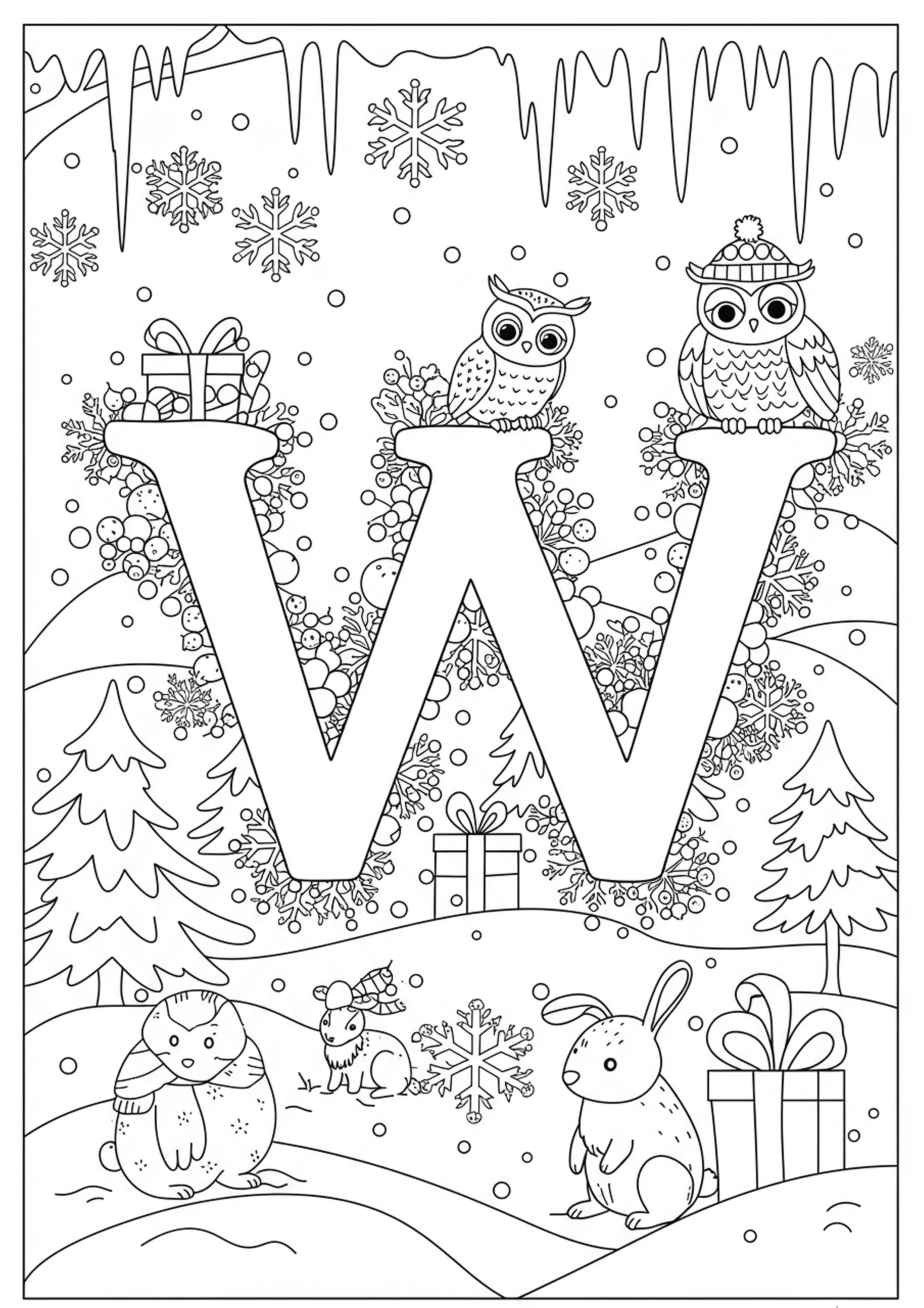 Intricate Winter Wonderland Letter W Coloring Page - Free Coloring Page ...