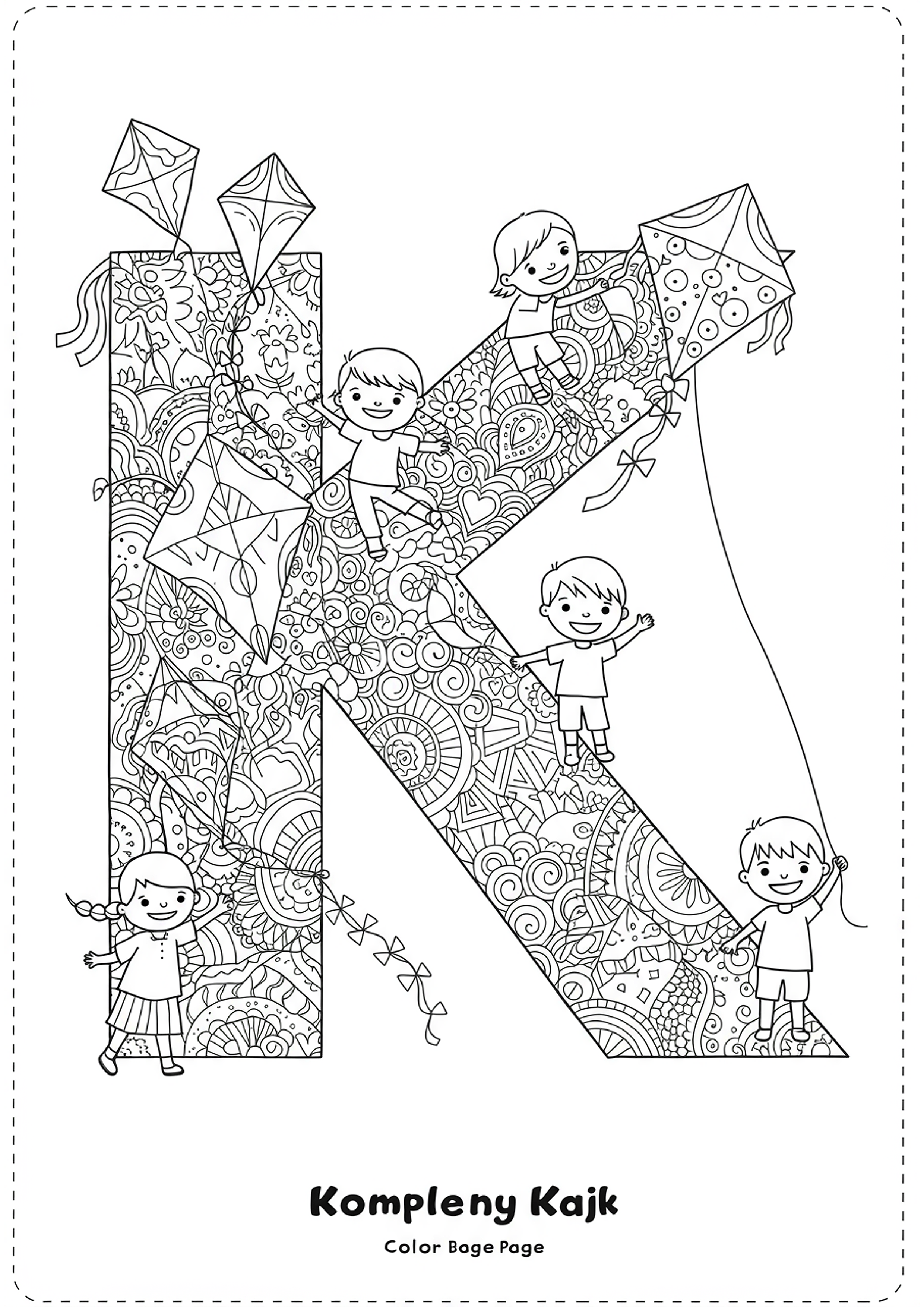 Kite Festival Fun: Intricate Letter K Scene - Free Coloring Page ...