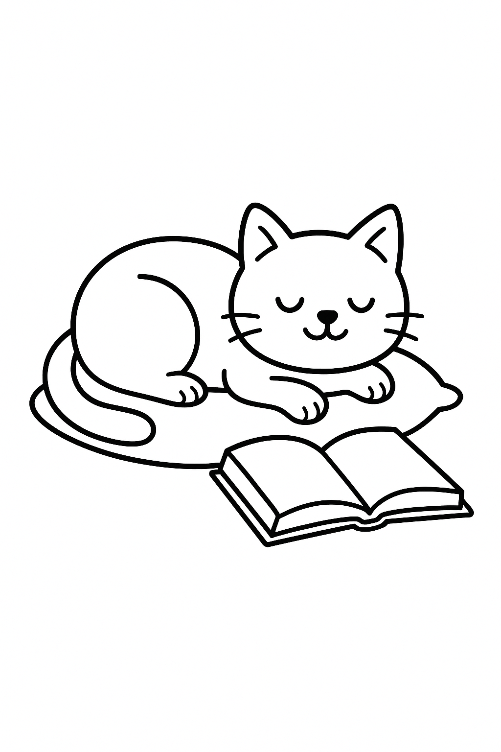 Lazy Cat with a Book Coloring Page - Free Coloring Page | TryColoringPages