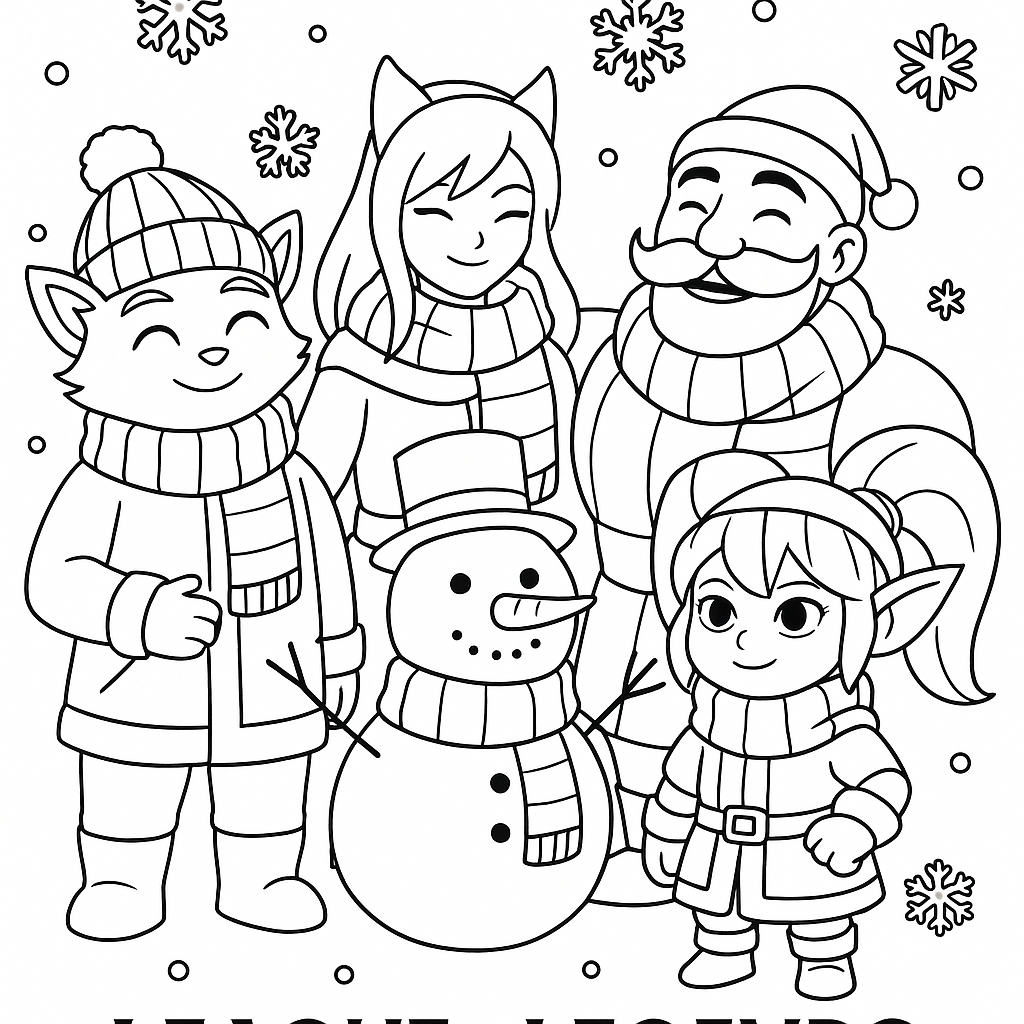 League of Legends Champions Celebrate Winter - Free Coloring Page ...