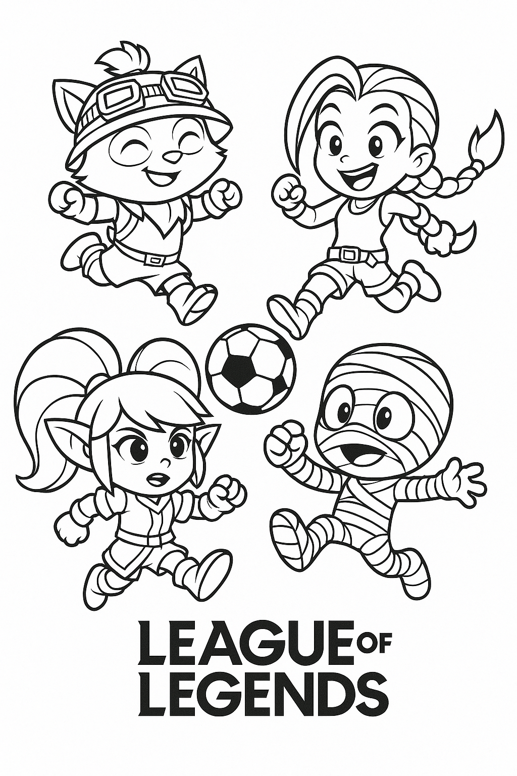 League of Legends Friends Playing Soccer - Free Coloring Page ...