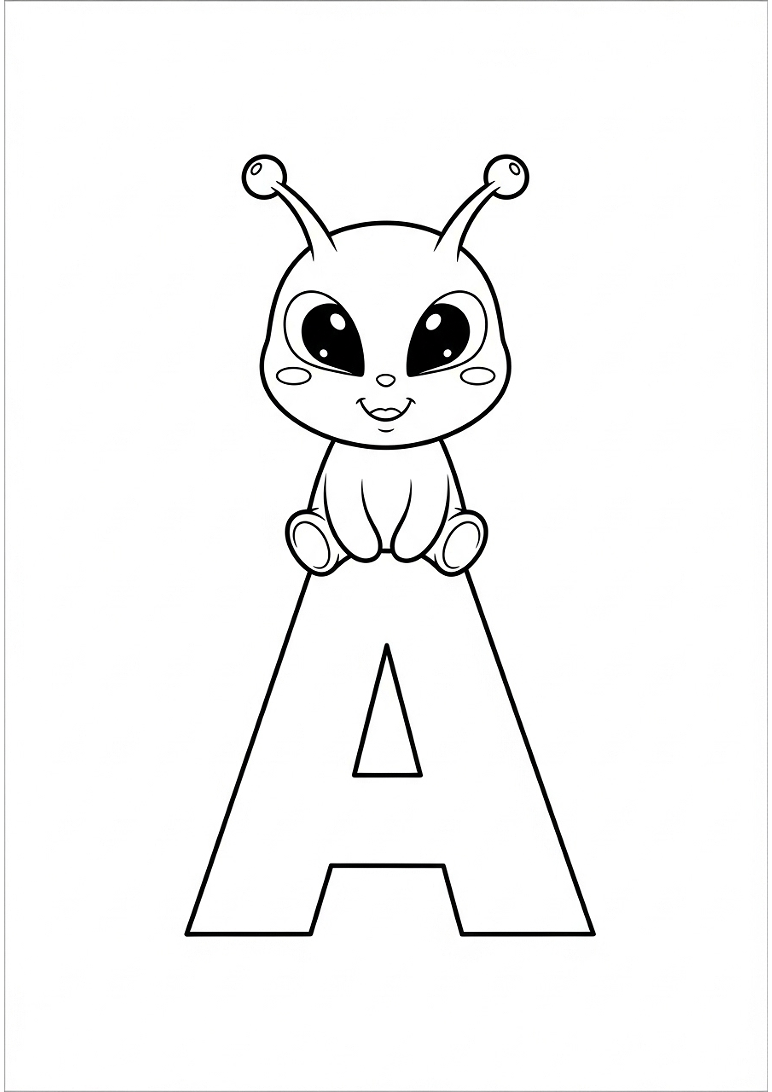 Letter A and Friendly Alien Coloring Page - Free Coloring Page ...