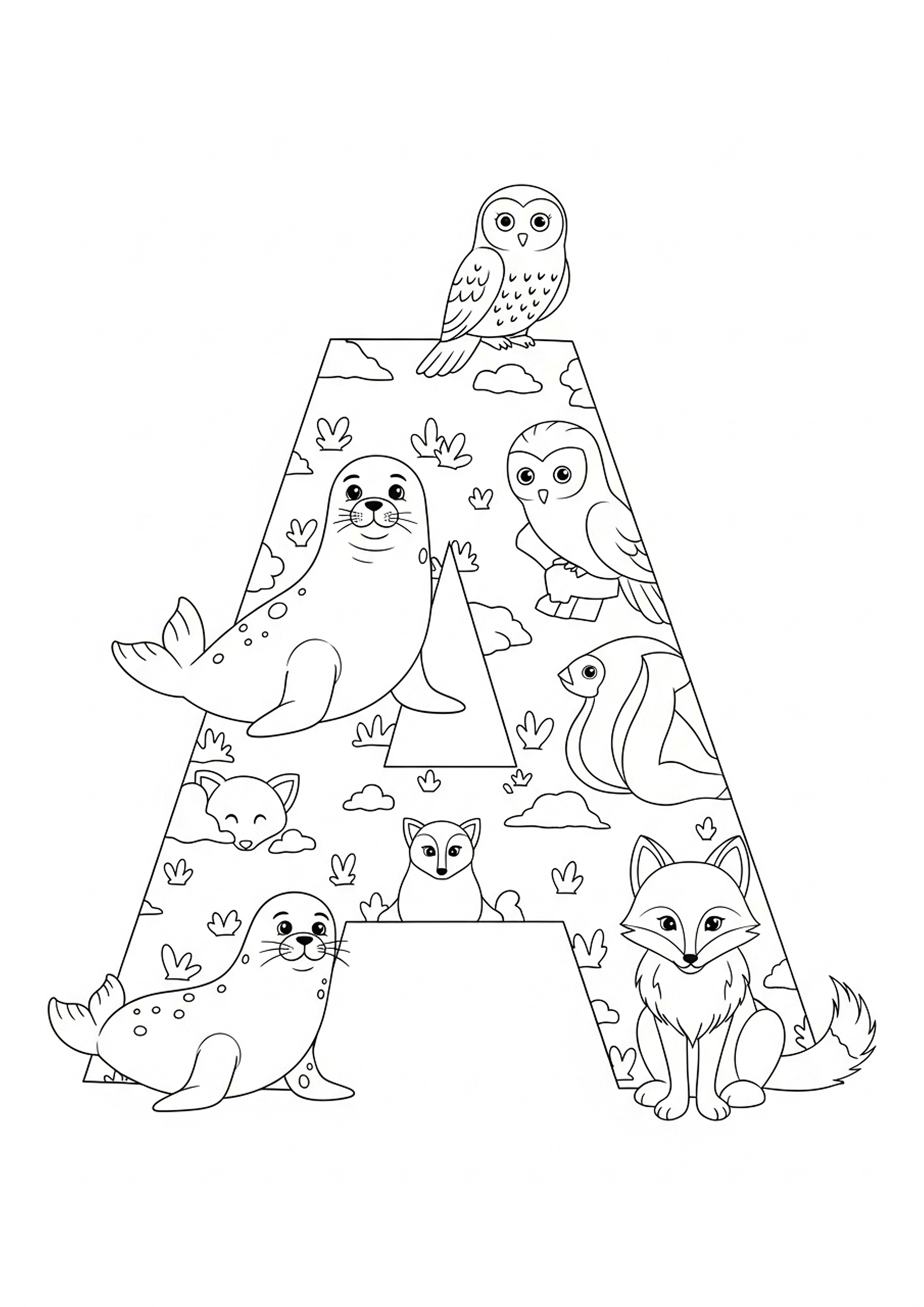 Letter A Arctic Animals Coloring Page - Free Coloring Page ...