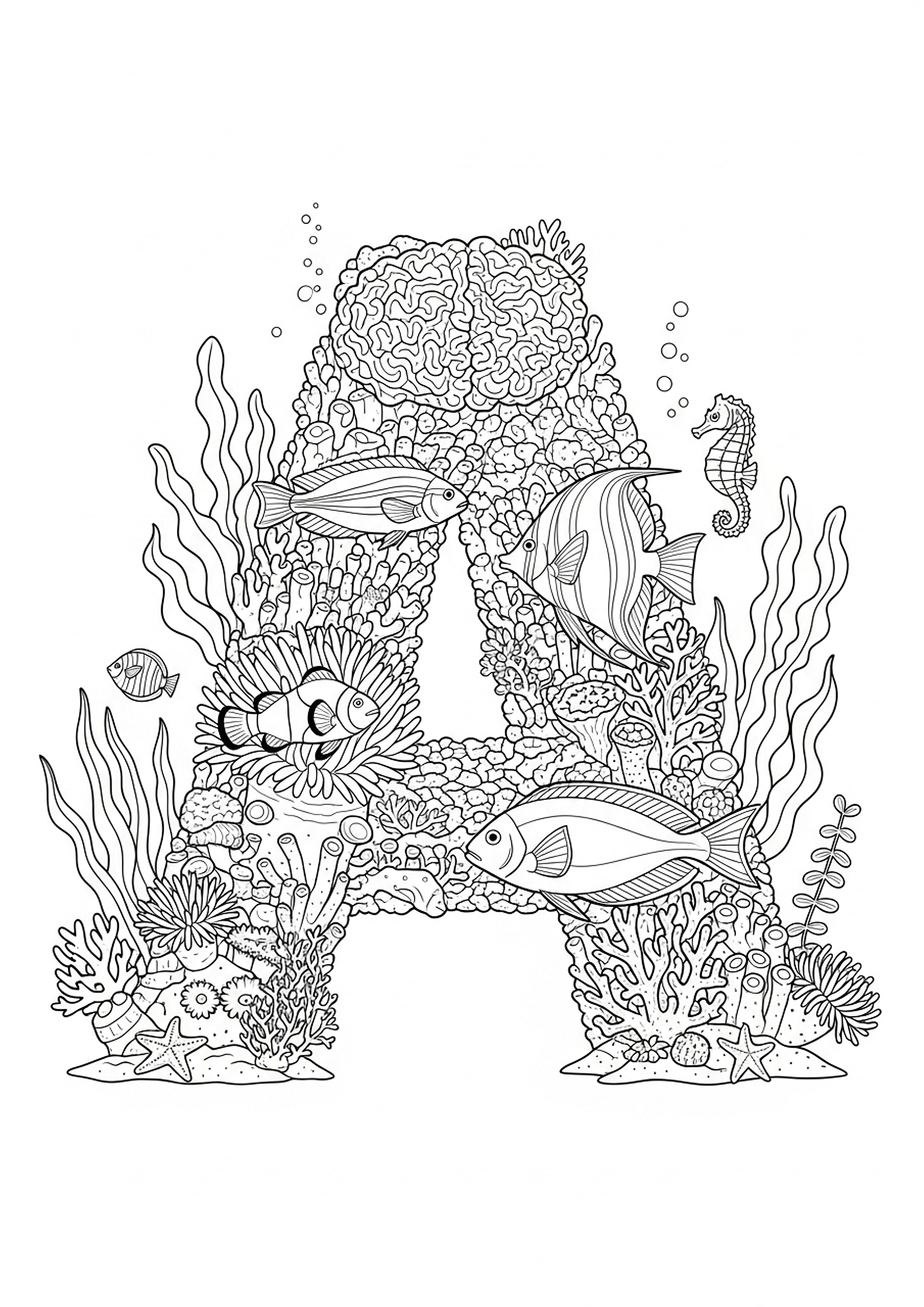 Letter A Under the Sea Adventure Coloring Page - Free Coloring Page ...