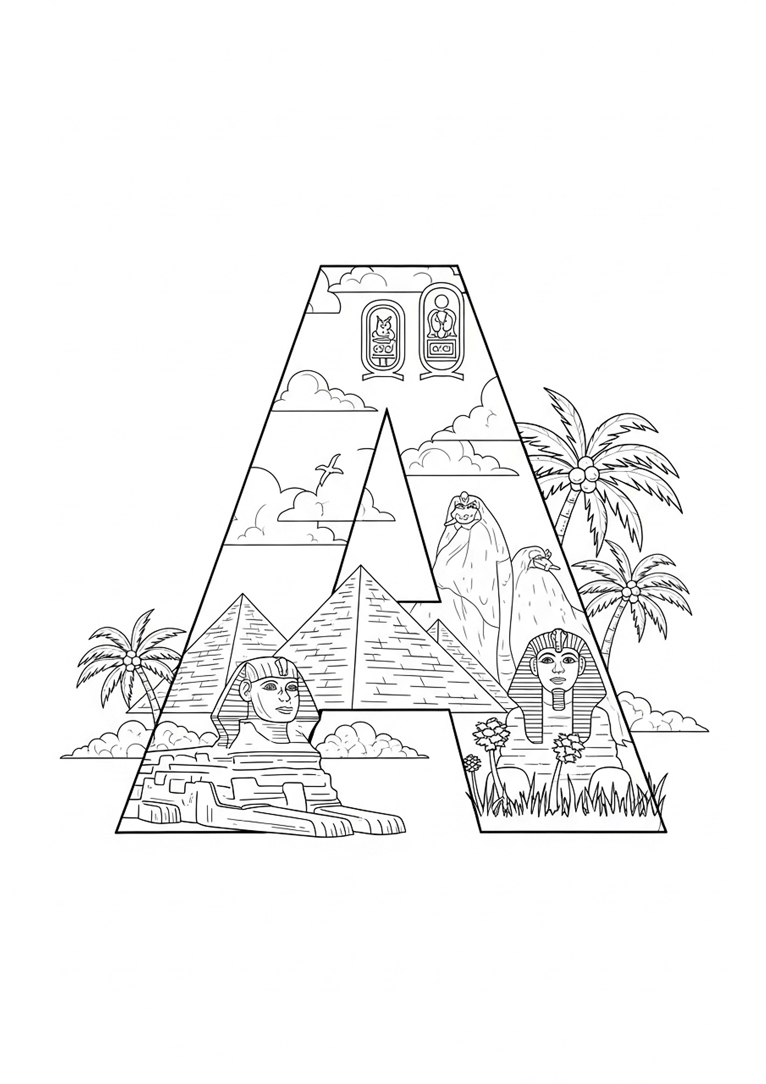 Letter A with Ancient Egyptian Adventure Coloring Page - Free Coloring ...