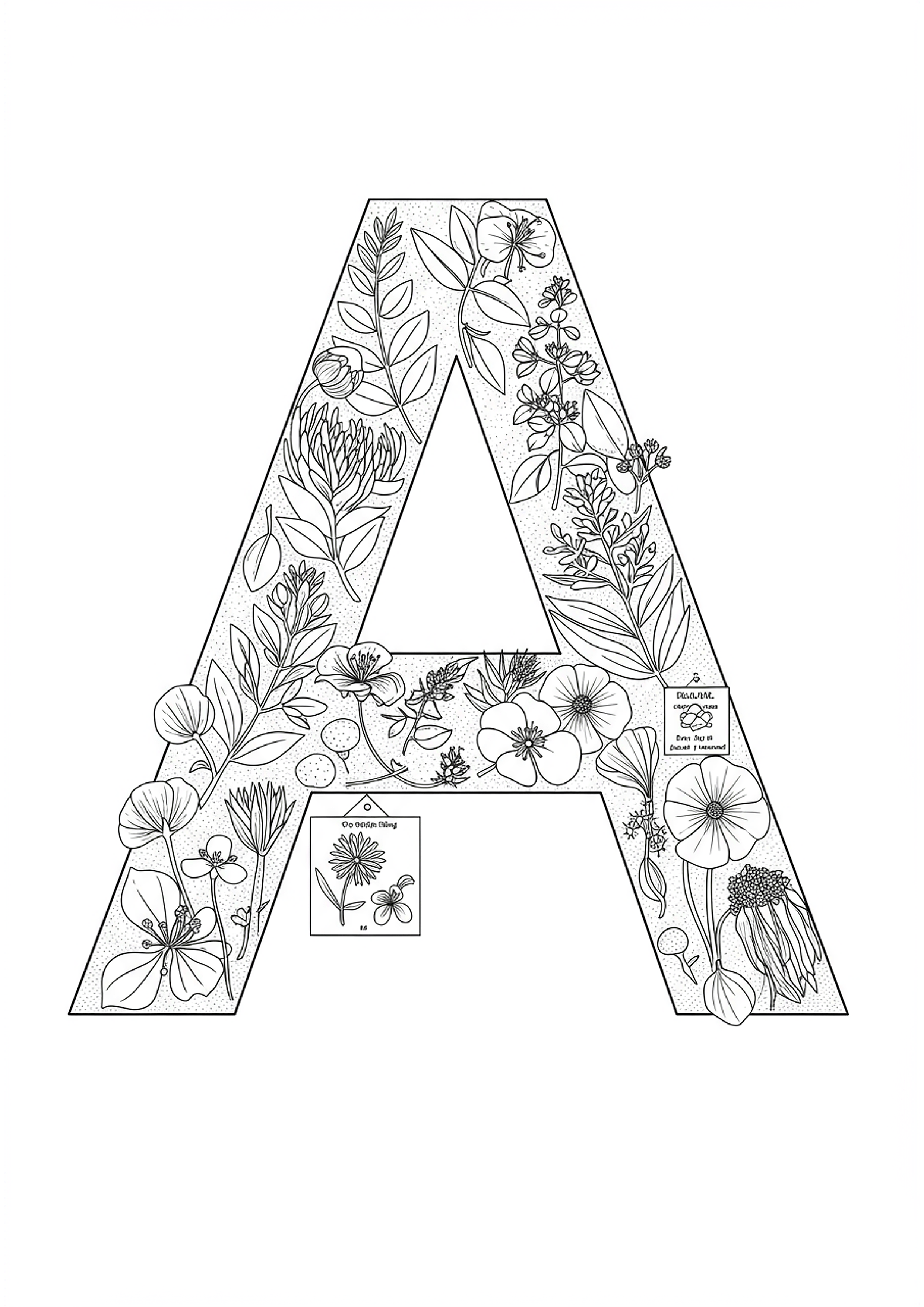 Letter A with Botanical Herbarium Patterns Coloring Page - Free ...