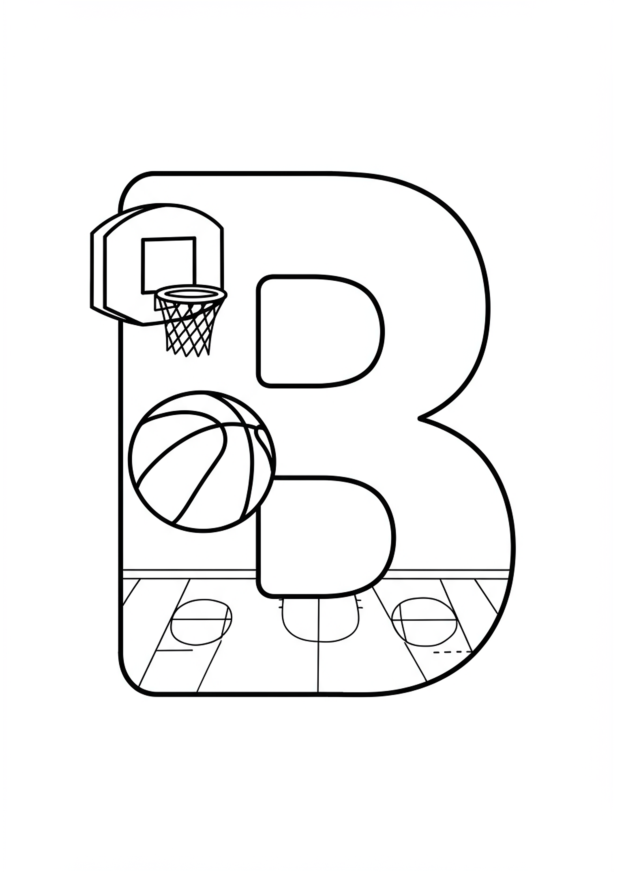 Letter B and Bouncing Basketball Coloring Page - Free Coloring Page ...