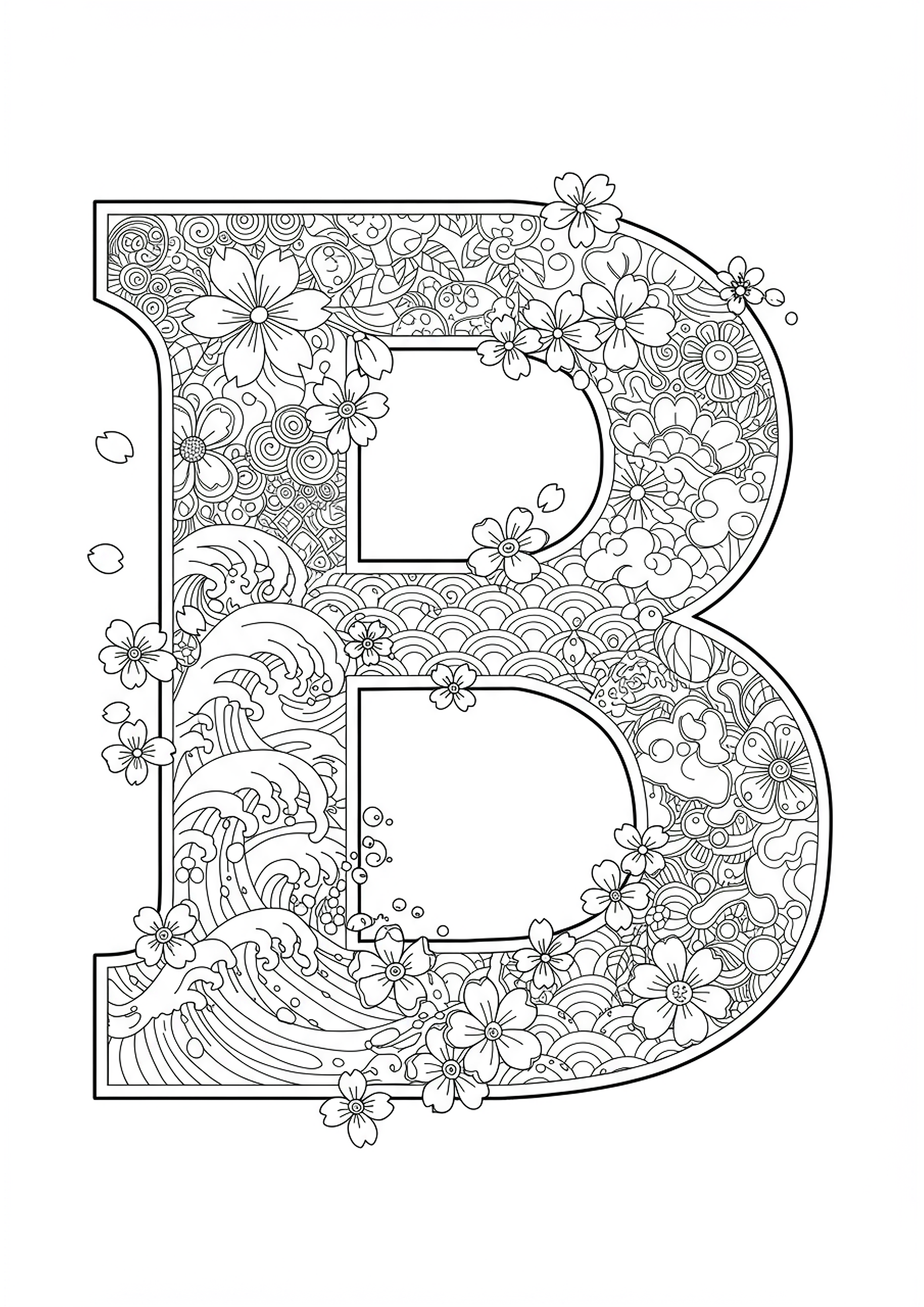 Letter B Asian Inspired Patterns Coloring Page - Free Coloring Page ...