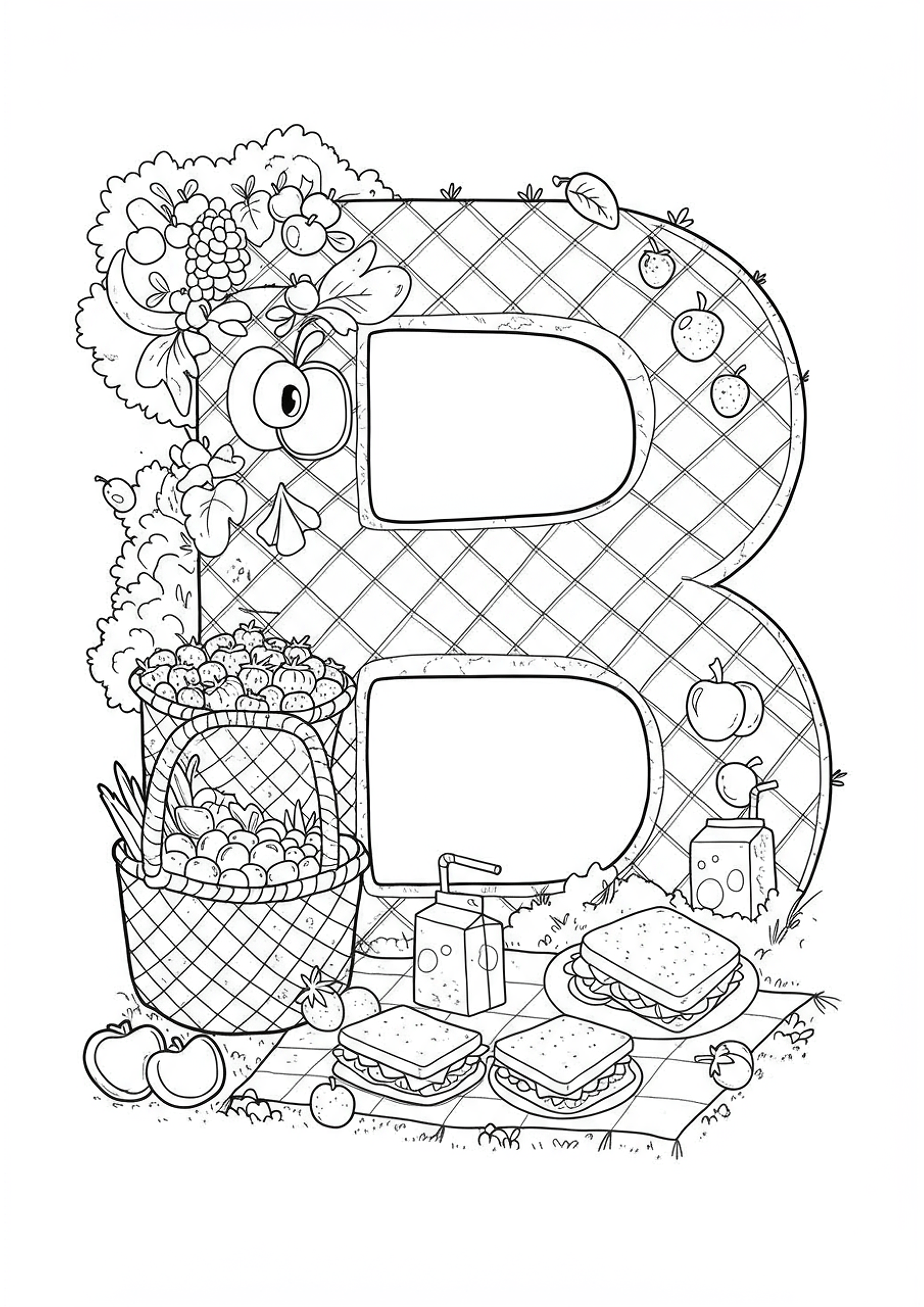 Letter B Berry Picnic Coloring Page - Free Coloring Page | TryColoringPages