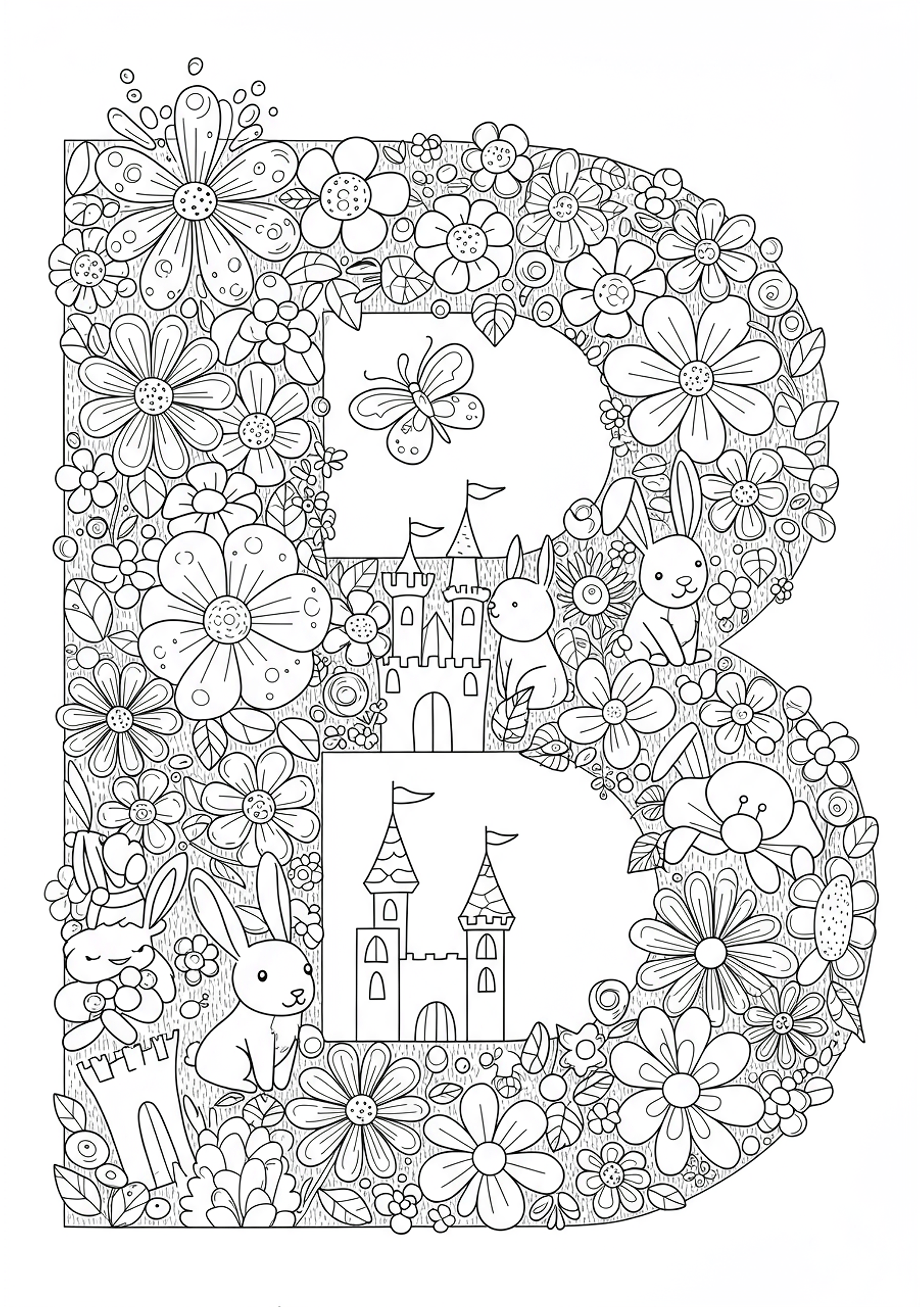 Letter B Magical Bunny Kingdom Coloring Page - Free Coloring Page ...