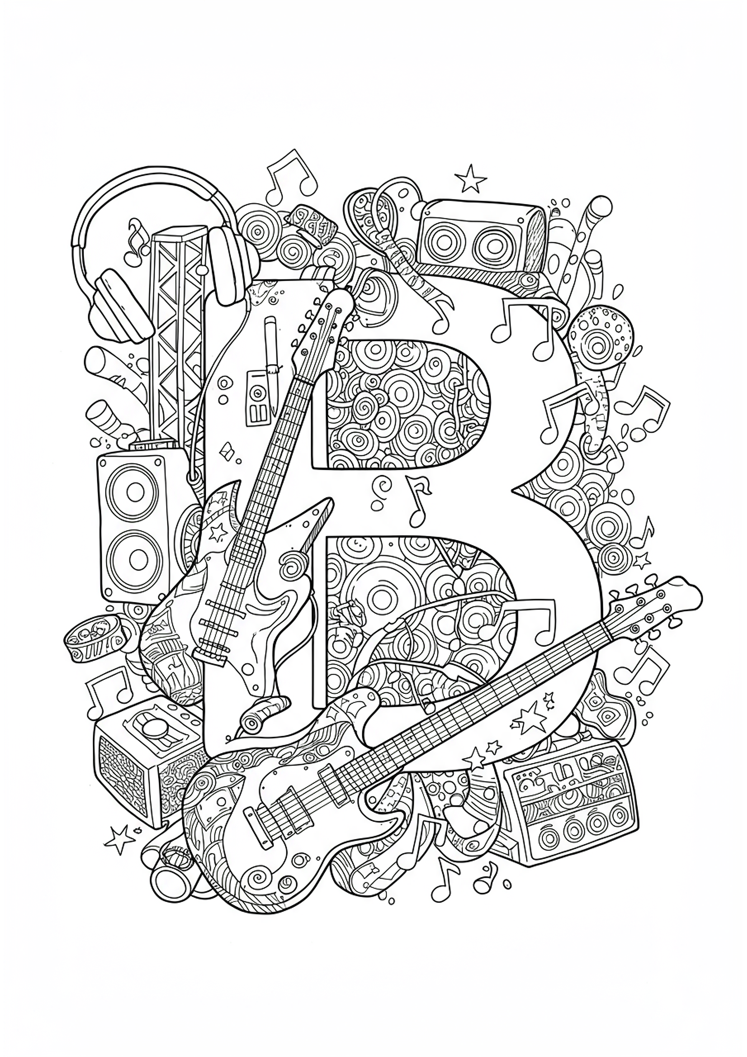 Letter B Surrounded by Music Festival Elements - Free Coloring Page ...
