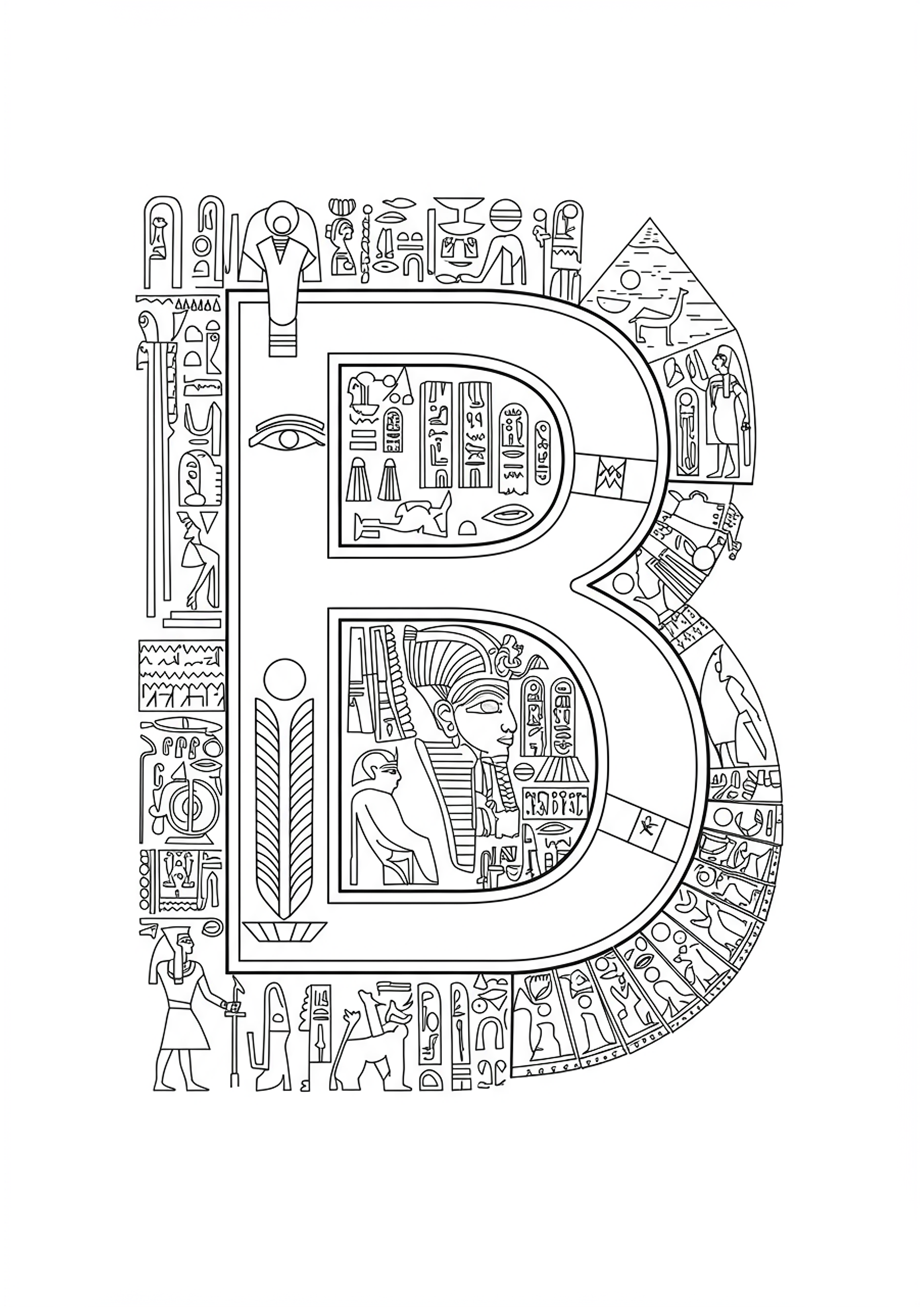 Letter B with Ancient Egyptian Hieroglyphs - Free Coloring Page ...