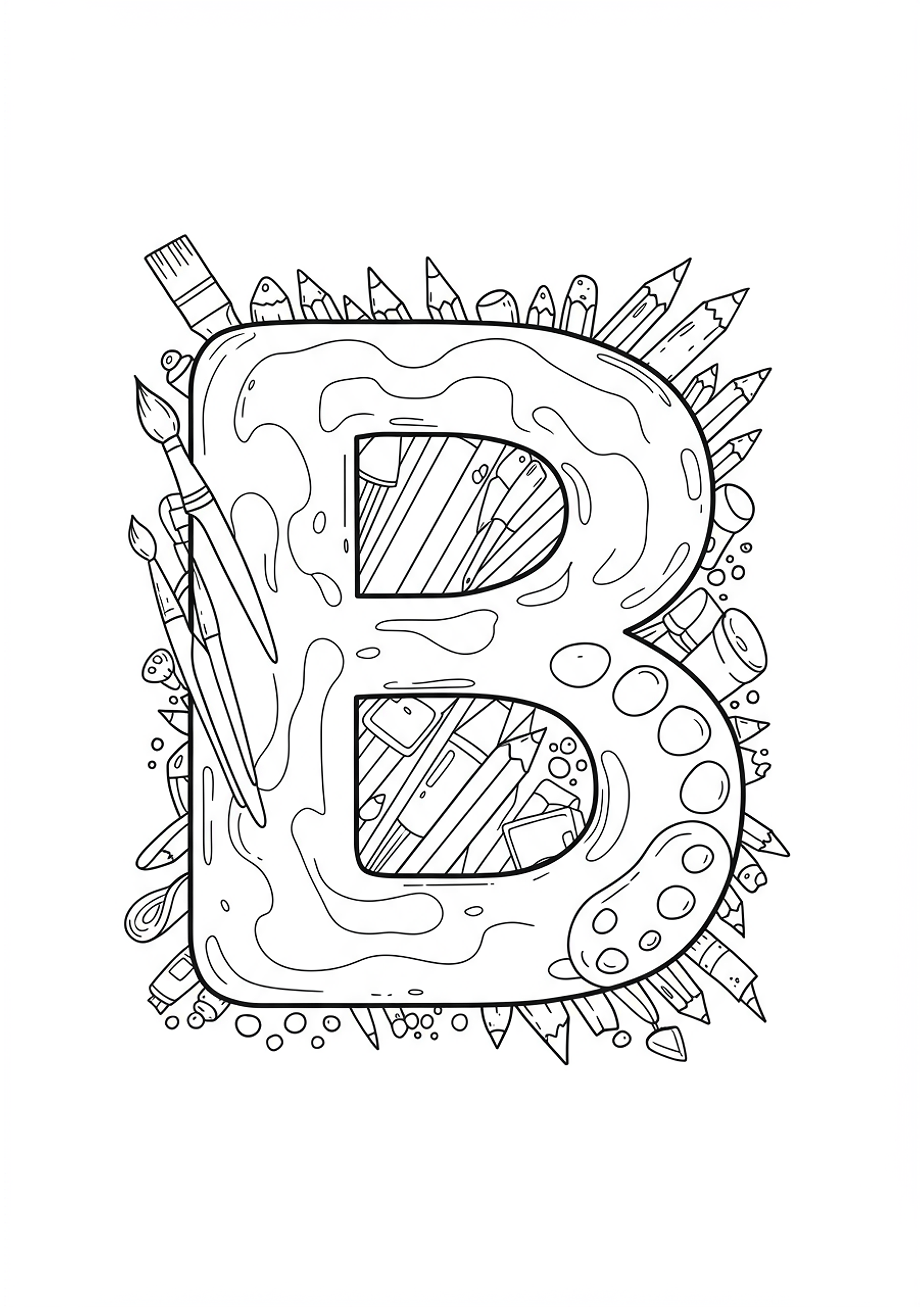 Letter B with Art Supplies Coloring Page - Free Coloring Page ...
