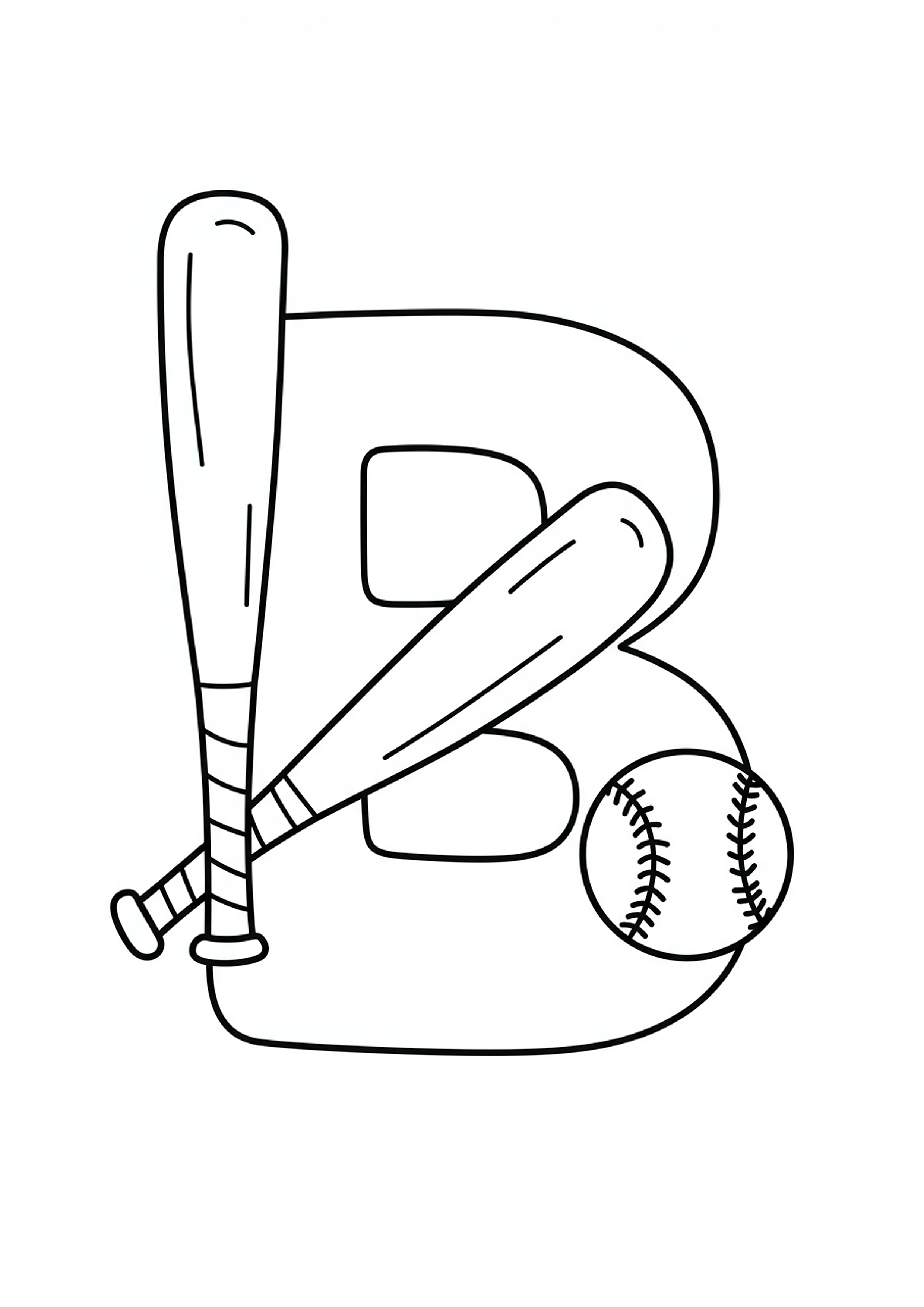 Letter B with Baseball and Bat Coloring Page - Free Coloring Page ...
