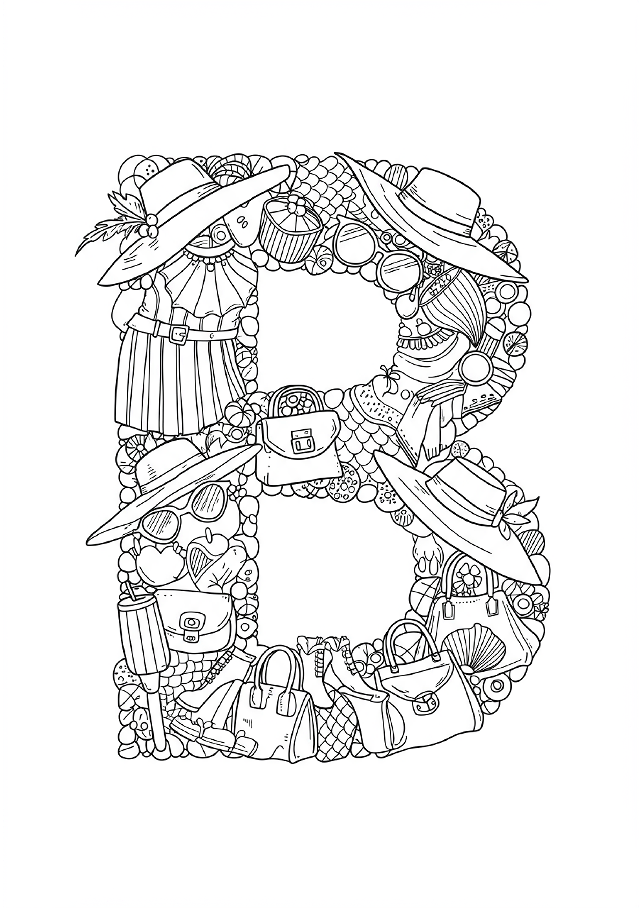 Letter B with Fashion Accessories Coloring Page - Free Coloring Page ...