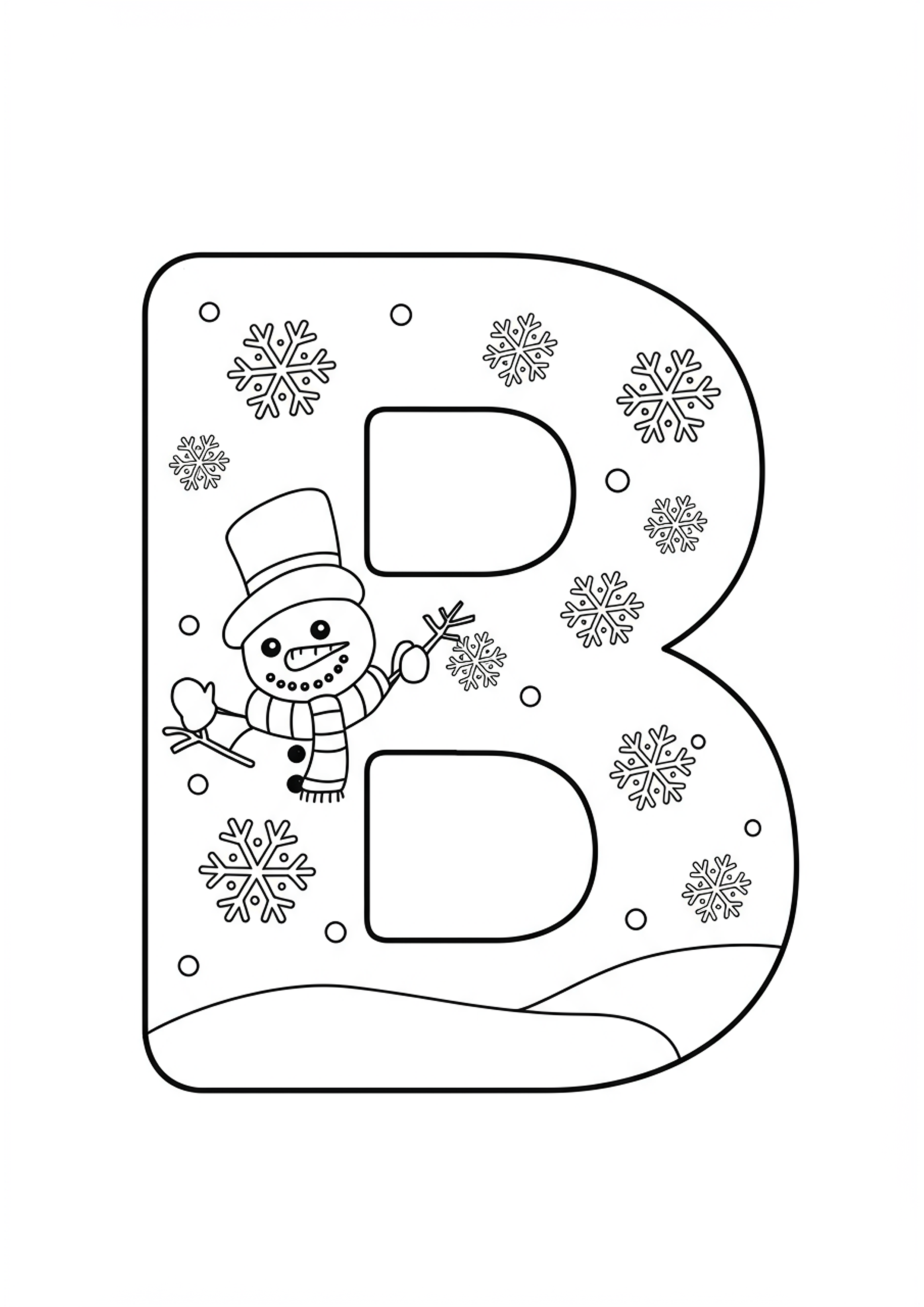 Letter B with Snowman and Snowflakes Coloring Page - Free Coloring Page ...