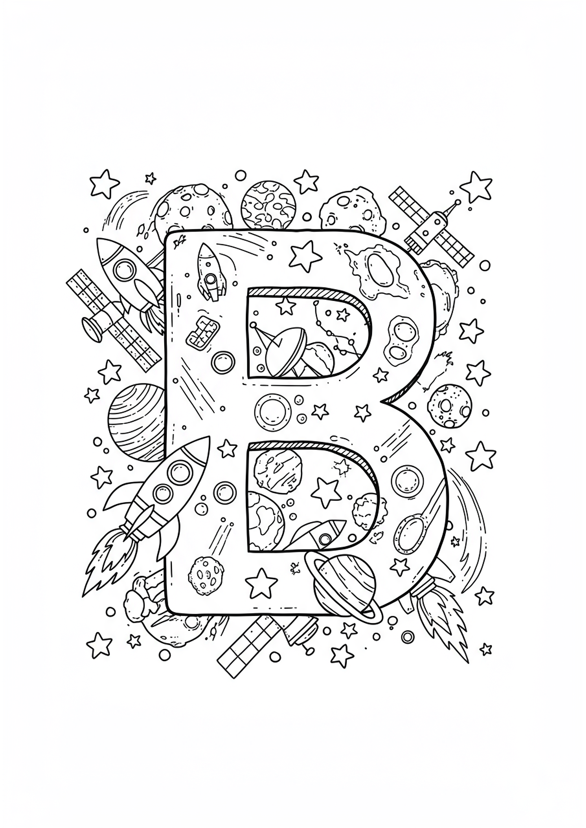 Letter B with Space Exploration Theme - Free Coloring Page ...