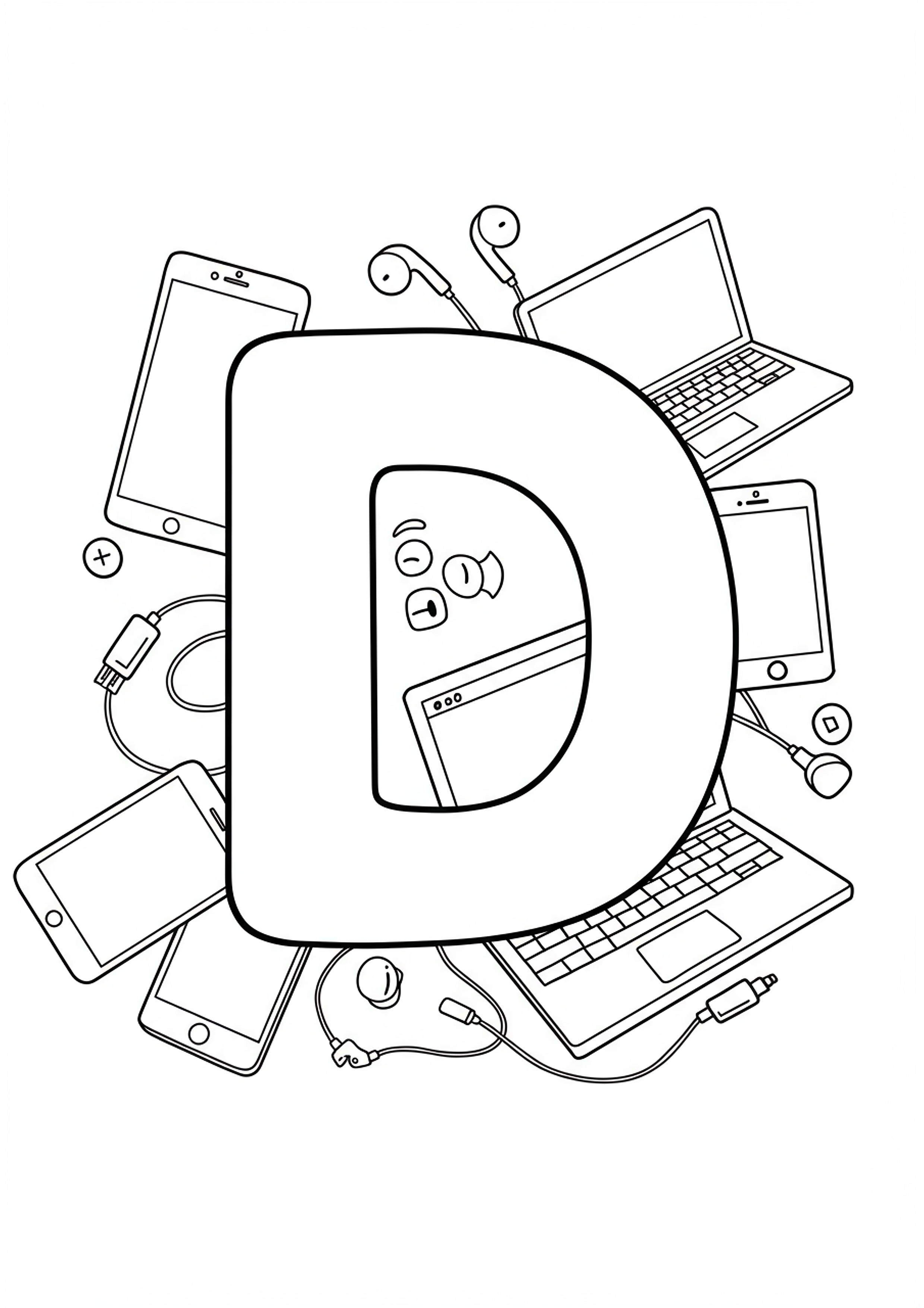 Letter D Coloring Page with Digital Gadgets - Free Coloring Page ...