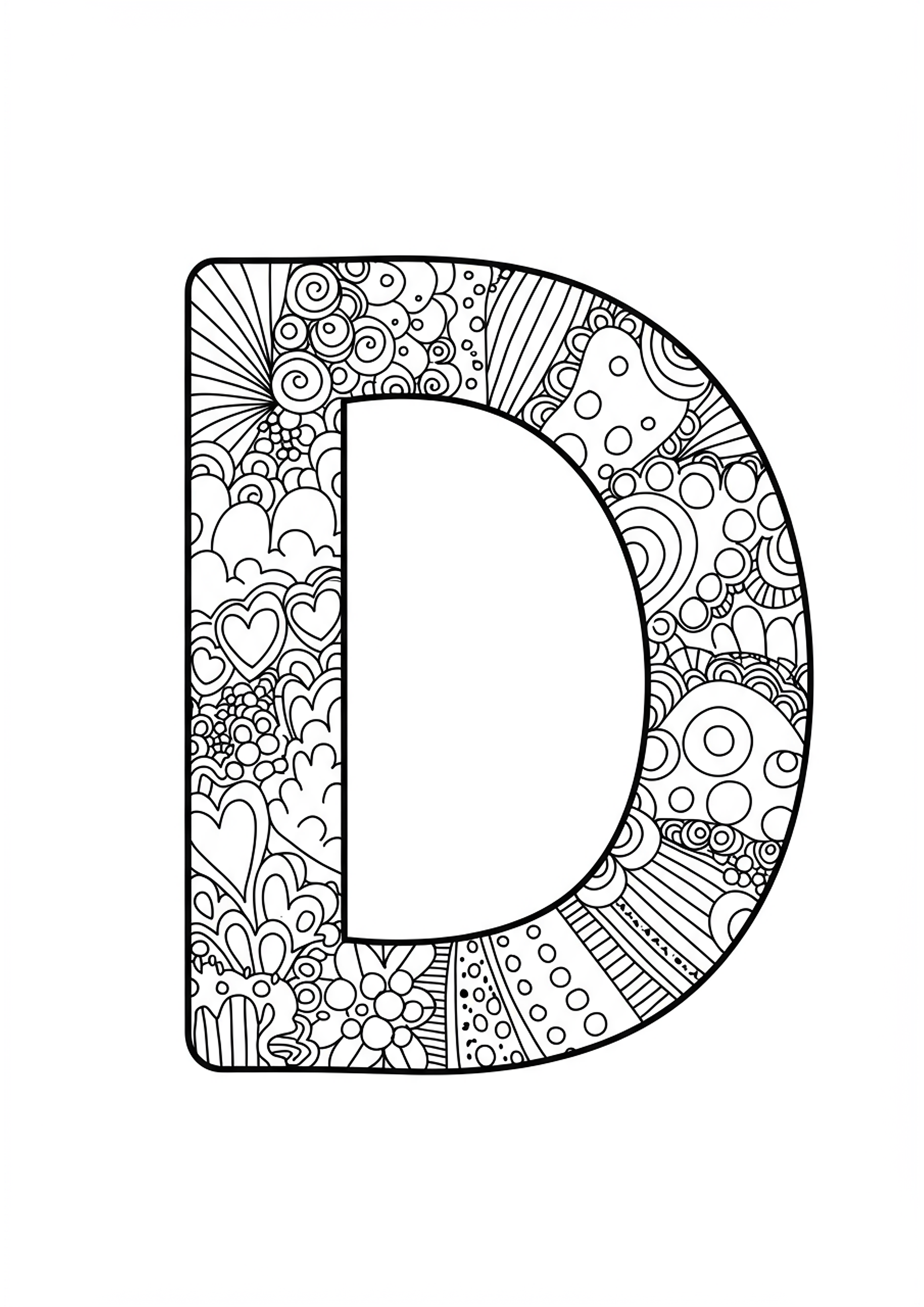 Letter D Coloring Page with Doodle Patterns - Free Coloring Page ...