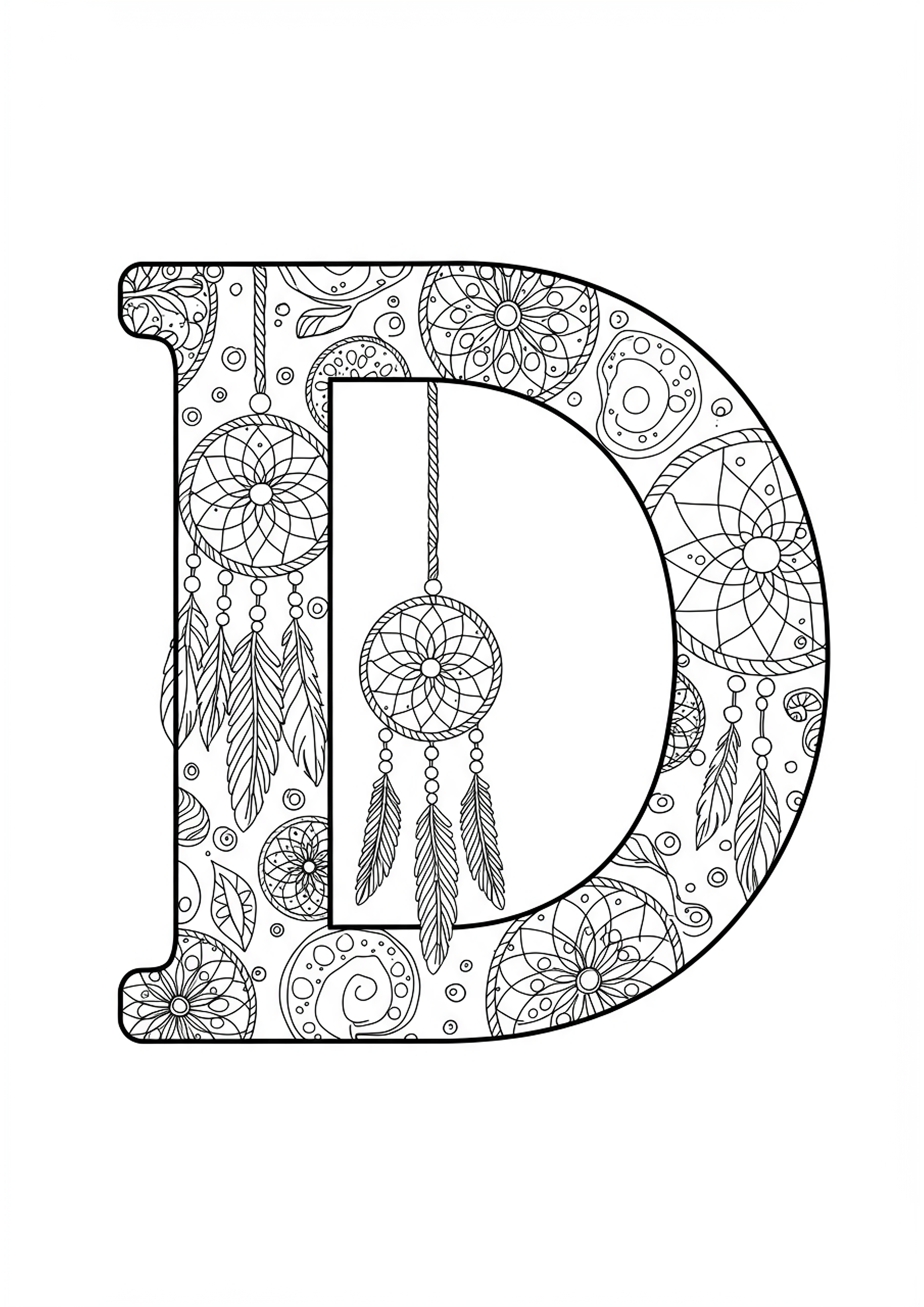 Letter D Coloring Page with Dreamcatchers - Free Coloring Page ...