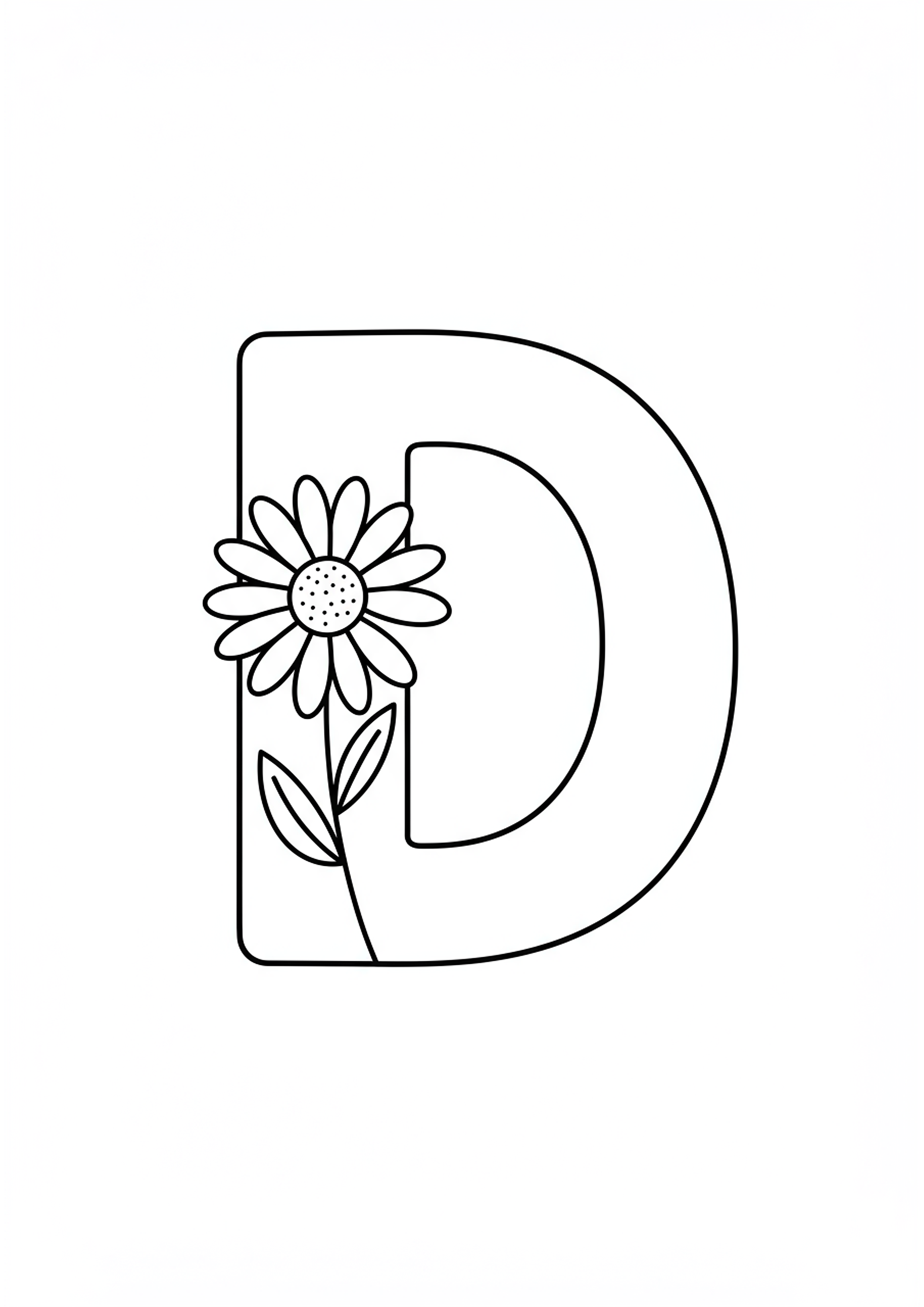 Letter D Daisy Flower Coloring Page - Free Coloring Page | TryColoringPages