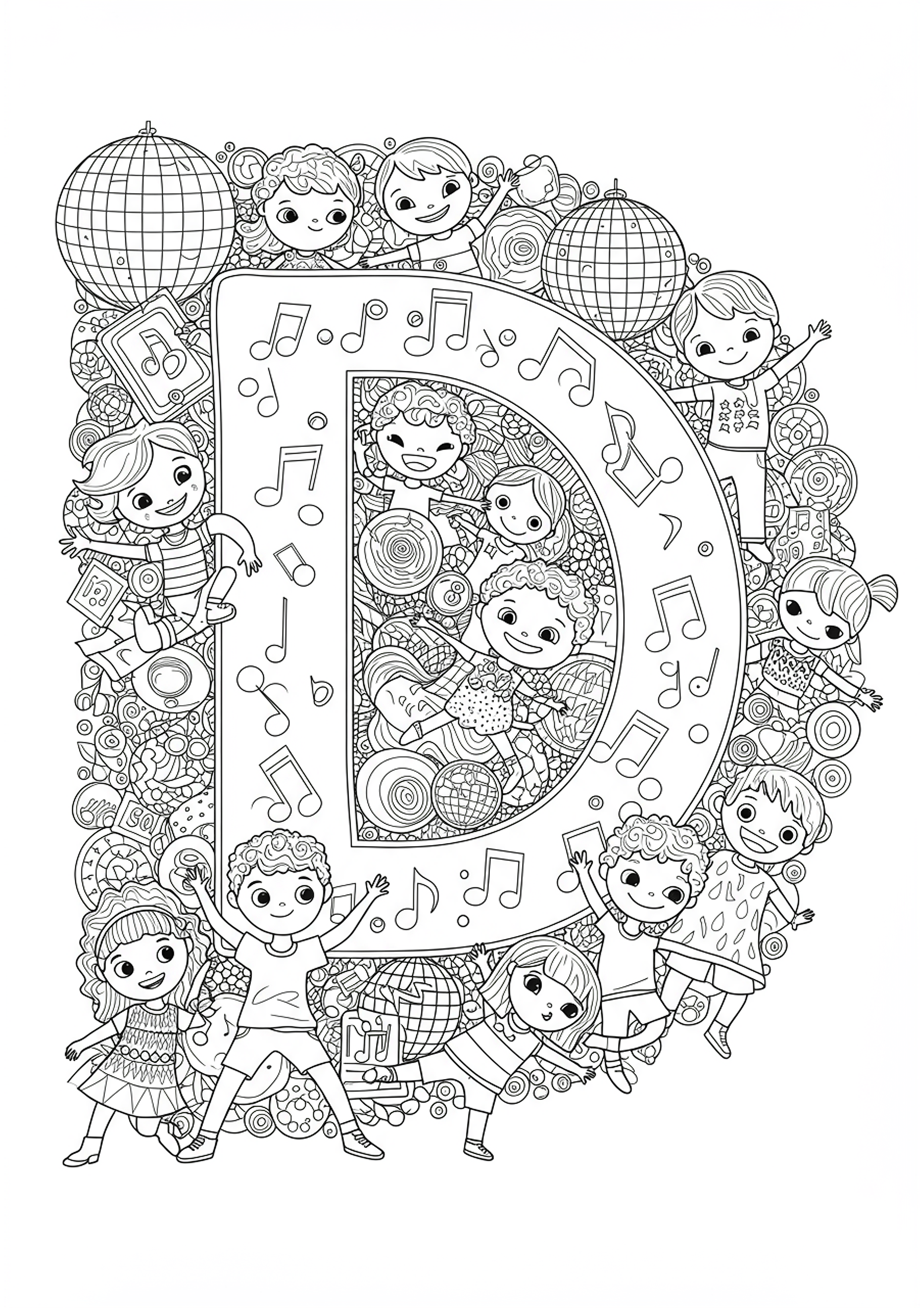 Letter D Dance Party Coloring Page - Free Coloring Page | TryColoringPages